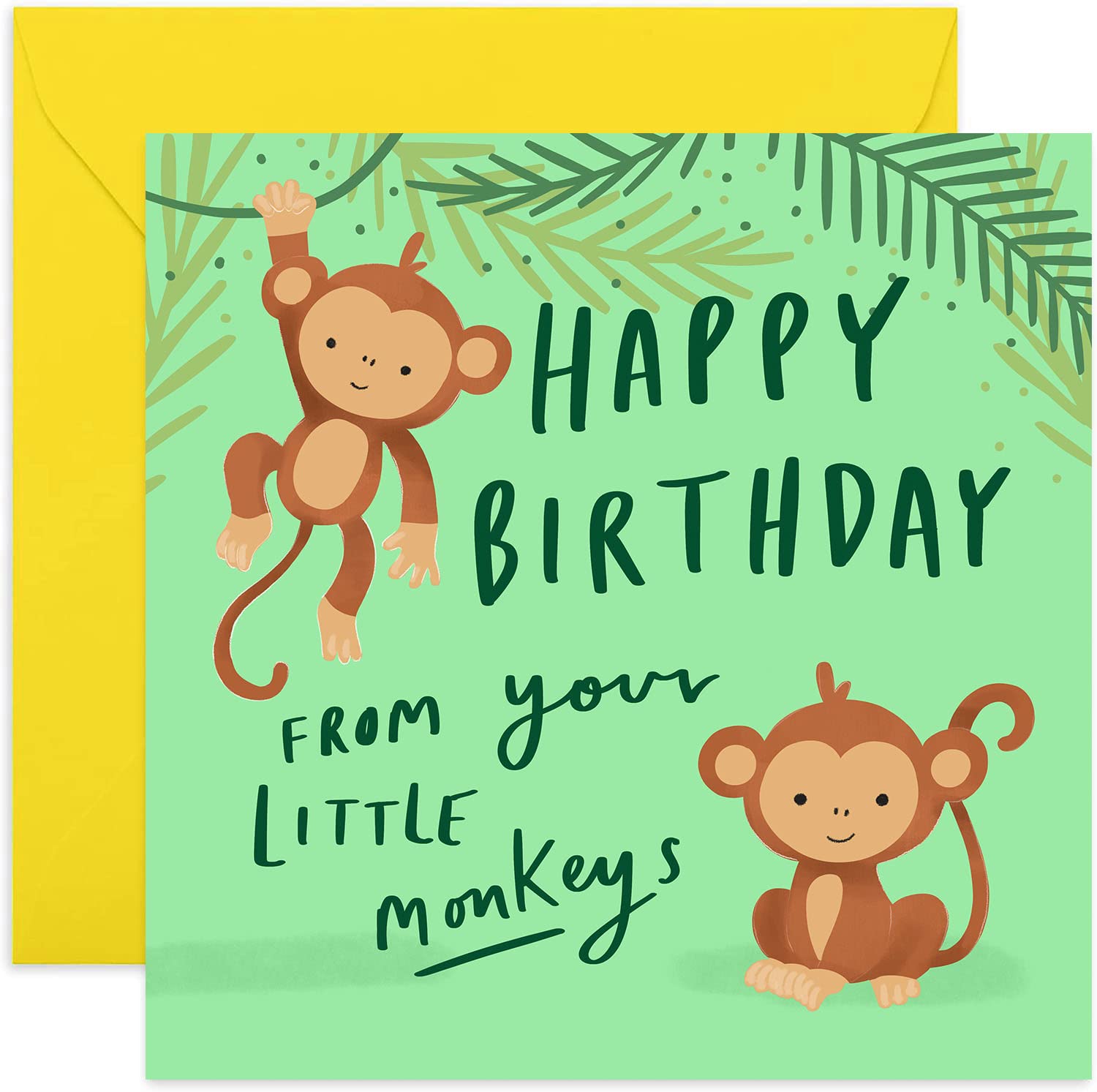Old English Co. Little Monkey Cute Birthday Card for Mum or Dad - Sweet Fun Birthday Card for Dad from Children | Blank Inside with Envelope