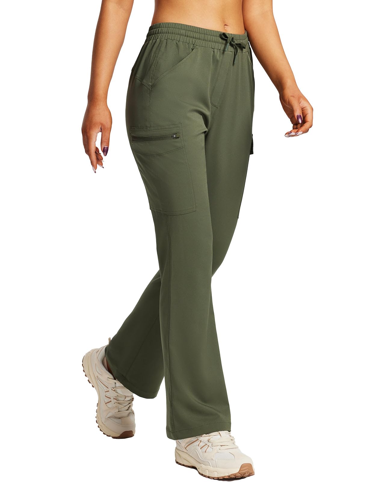 BALEAF Women's Hiking Pants Boot Cut Quick Dry Pants Water Resistant Lightweight UPF 50+ Outdoor Dark Army M