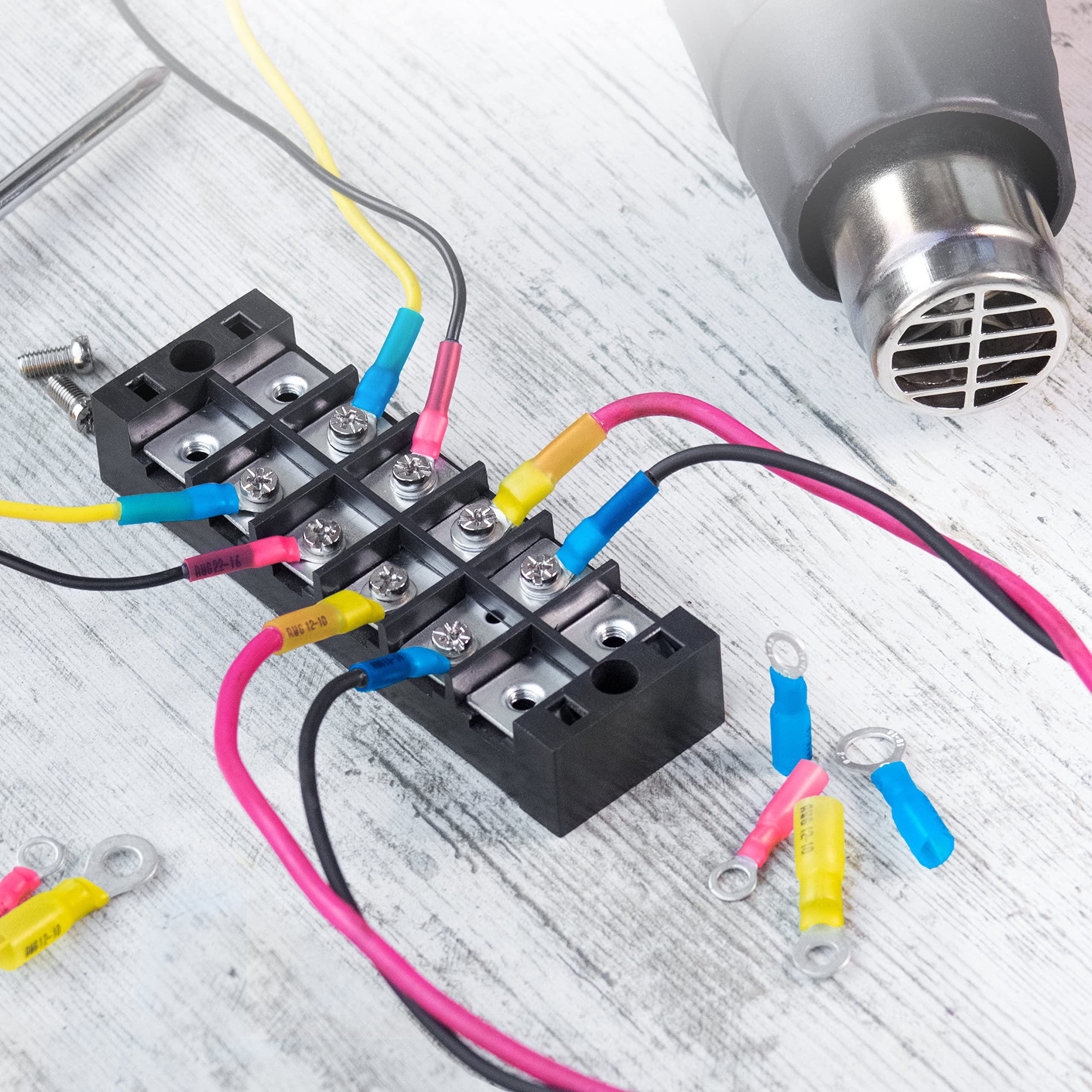 Wirefy Heat Shrink Wire Connectors Kit - a Resistant Electrical Connectors - Automotive Butt Connectors - Insulated Ring, Spade, Fork, Hook Crimp Terminals - 22-10 Gauge - 270 PCS