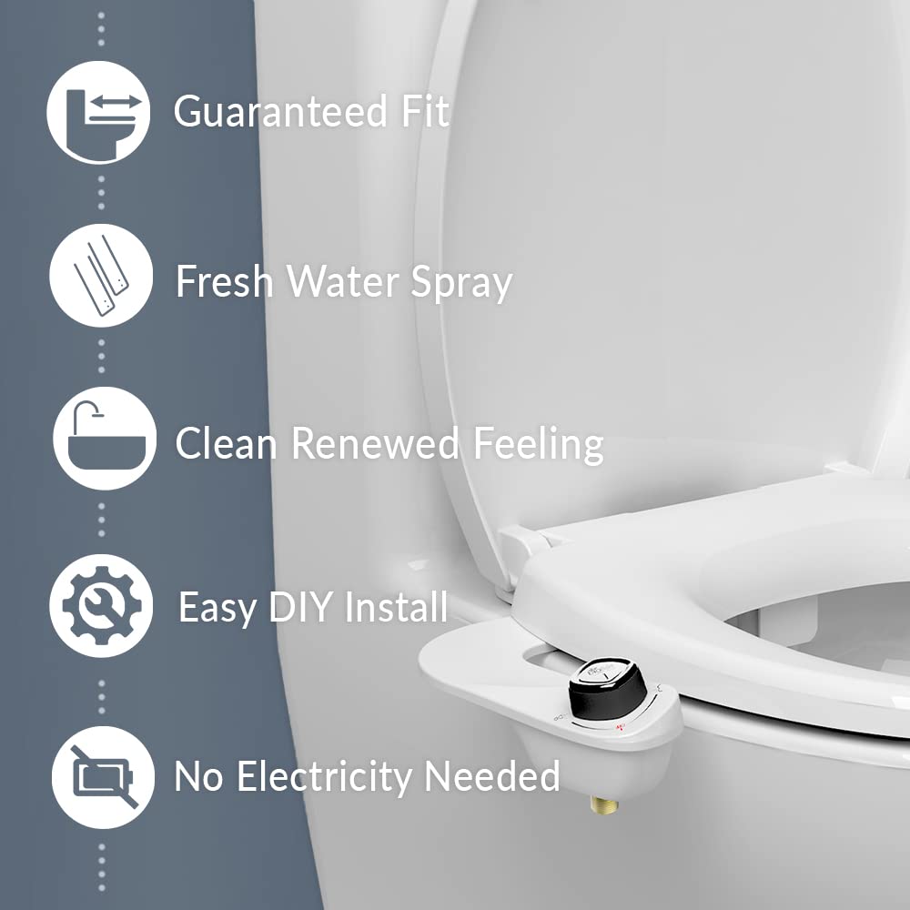 Bemis 500EC Toilet Seat with Perfect Fit, Fresh Water Spray, Non-Electric, Easy to Install Bidet, ROUND, Cotton White