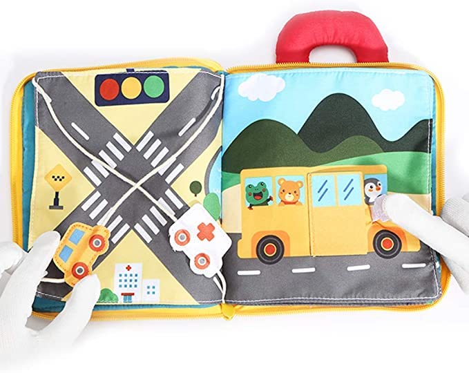 Felt Quiet Books - 9 Kinds Vehicle Identify Skill Boys and Girls, Ultra Soft Baby Book Touch and Feel Cloth Book, 3D Books Fabric Activity for Babies /Toddlers, Learning to Sensory Book、Busy Book