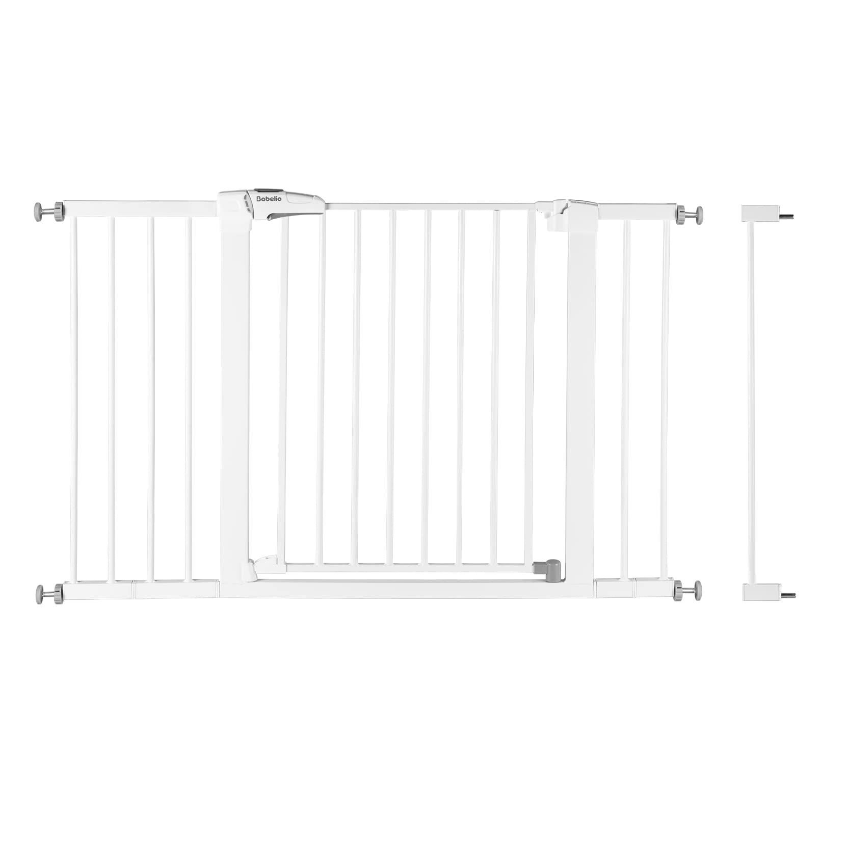 BABELIO 29-51 Inch Extra Wide Baby Gate Dog Gate, Metal Pet Gate for Stairs & Doorways, Pressure Mounted Walk Thru Child Gate with Door, NO Need Tools NO Drilling, with Wall Cups, White