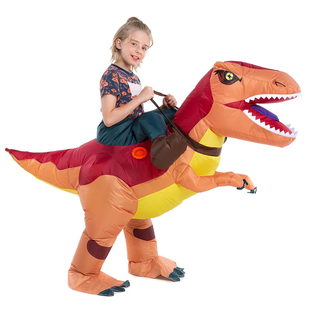 HSCTEK Inflatable Dinosaur Costume Kids for Boys Girls, Inflatable Blow Up Riding Dinosaur Trex Costume Children, Inflatable Ride On Dinosaur Halloween Costume Child