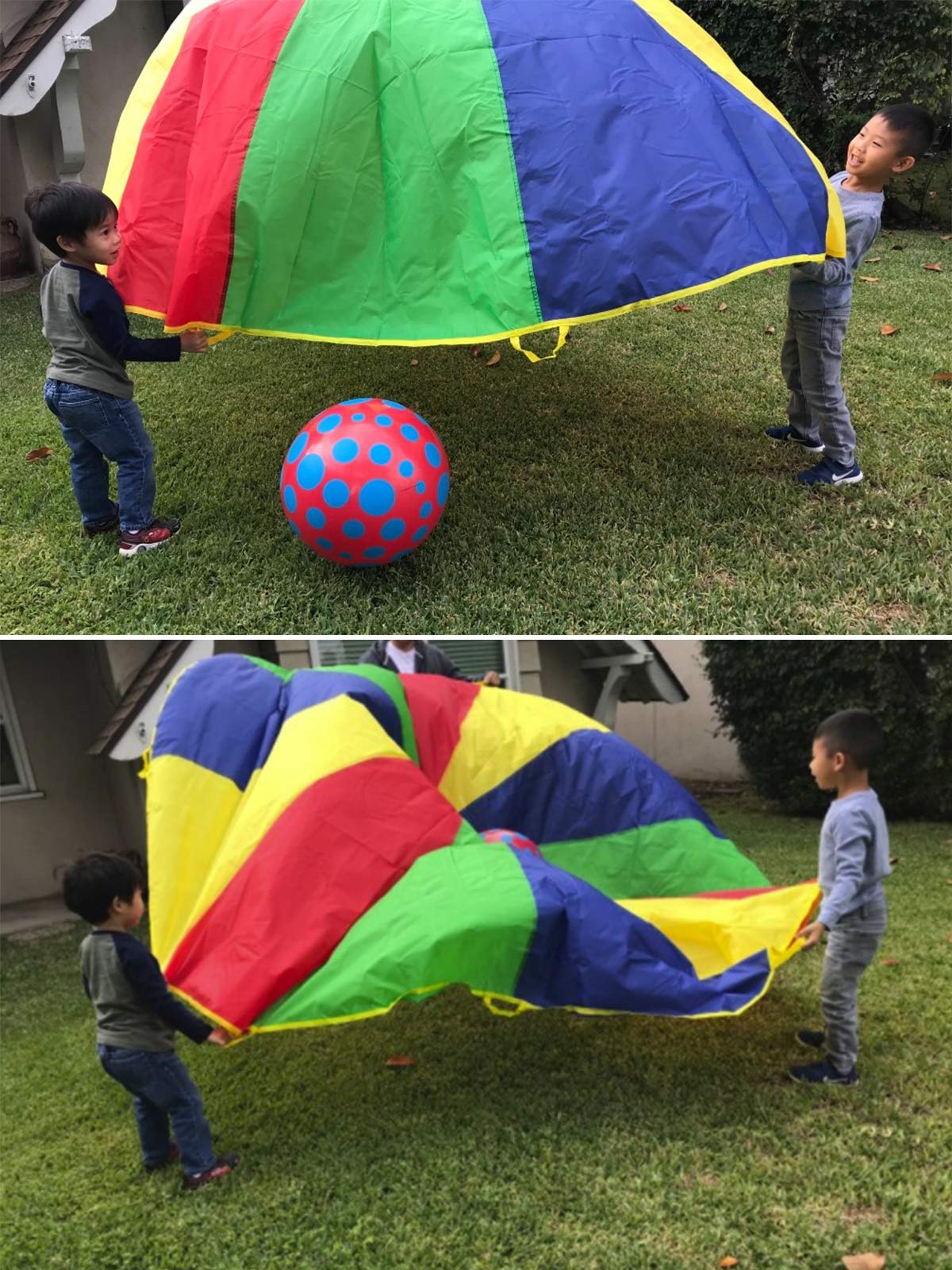 Everfunny Play Parachute, 12 Foot for Kids with 12 Handles Play Parachute for 8 12 Kids Tent Cooperative Games Birthday Gift