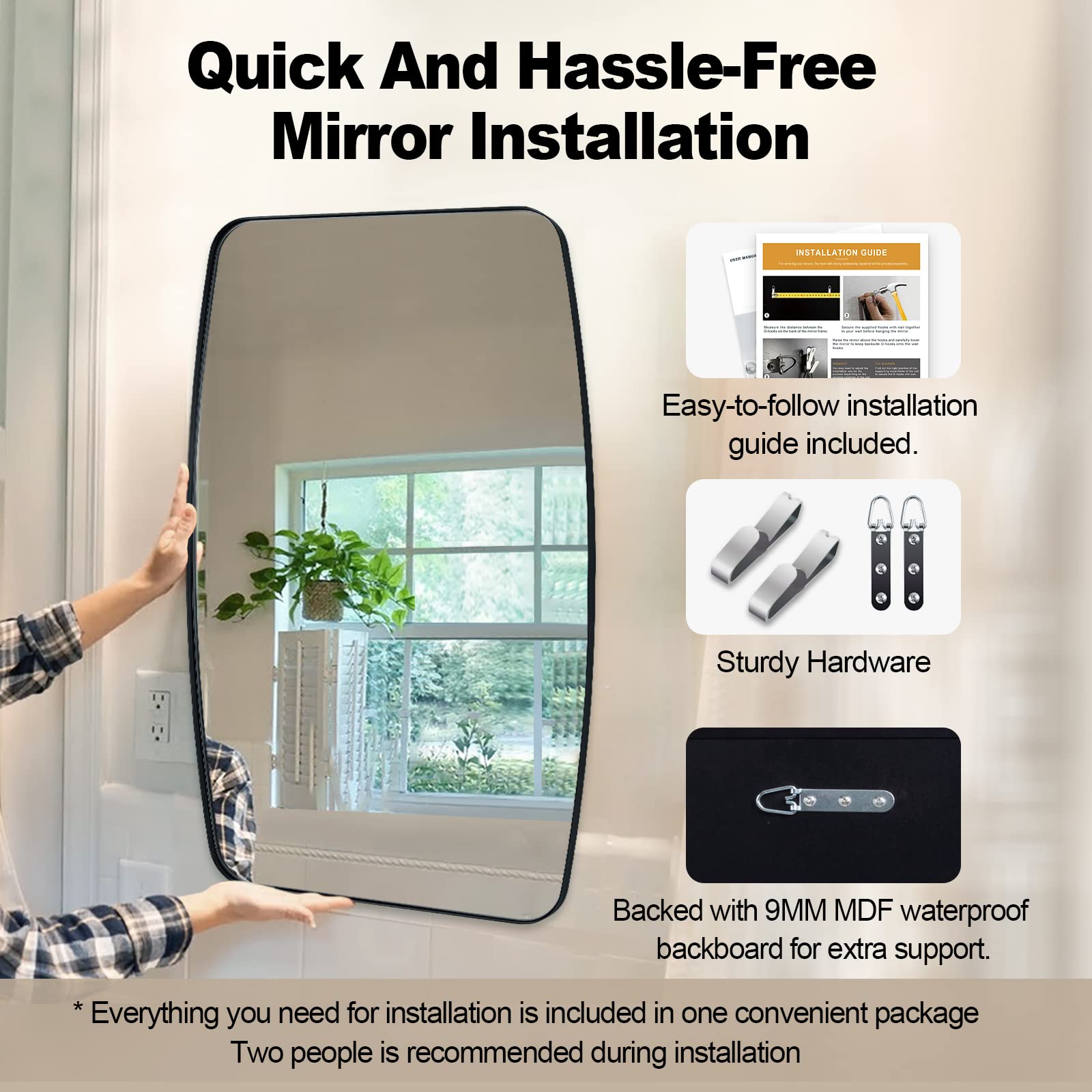 ANDY STAR Black Oval Mirrors for Bathroom, Large 24x40’’ Matte Black Metal Framed Oblong Wall Mirror, Modern Black Vanity Mirror in Stainless Steel Frame Wall Mount Horizontal or Vertical