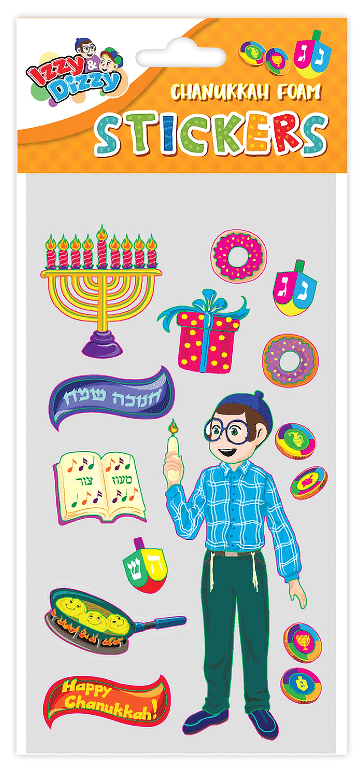 Chanukah Foam Stickers - 4 Pack - Dreidels, Menorahs and More - Hanukah Stationary, Arts and Crafts - Gifts and Games - Izzy 'n' Dizzy