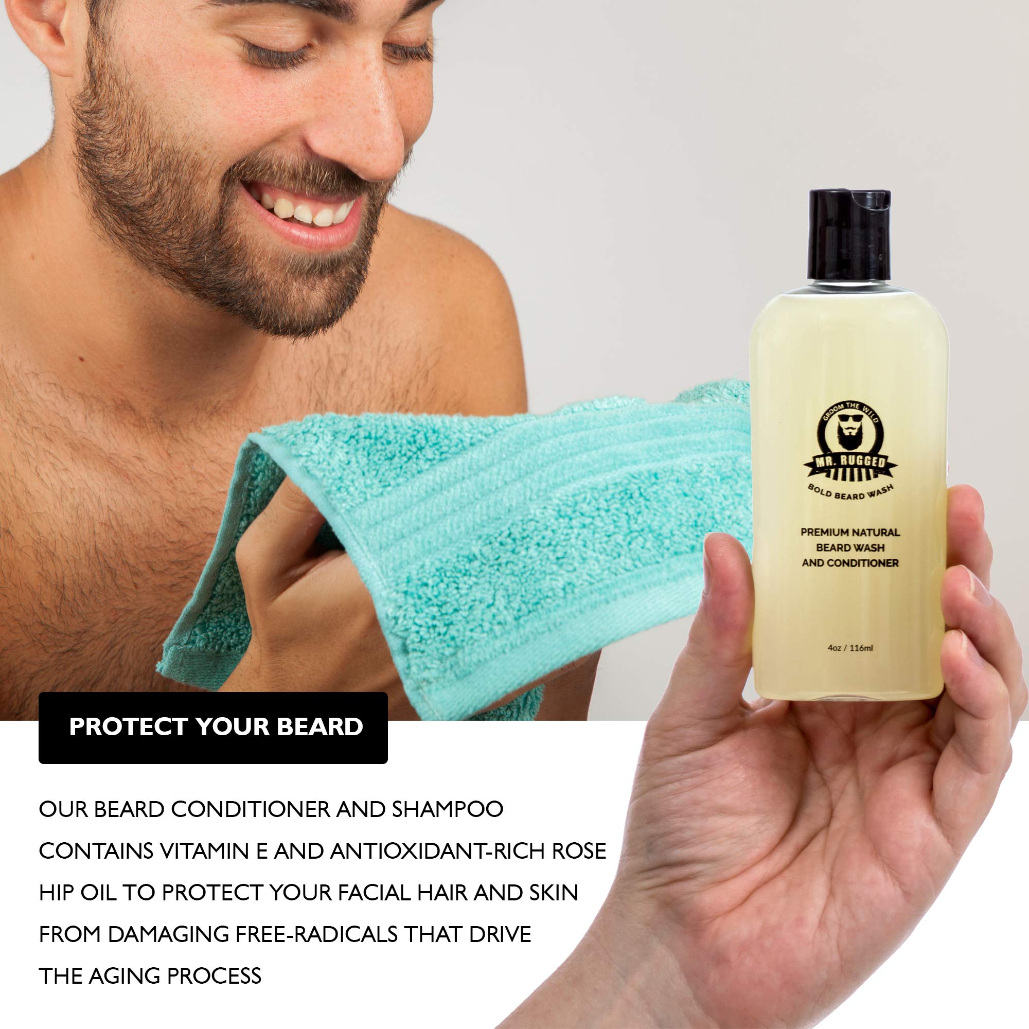 Mr Rugged Beard Wash and Conditioner for Men β (Peppermint 2-in-1, 4oz Bottle) Natural Beard Shampoo for Soft Beard β Strengthen and Improve Facial Hair Growth