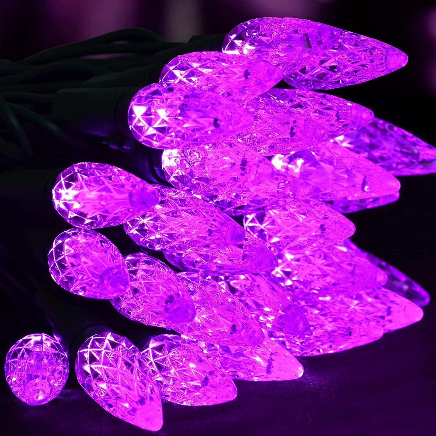 Joiedomi 150 LED Purple Faceted C6 Halloween String Lights 48.7FT Green Wire for Indoor Outdoor Holiday Décor Halloween Event Decoration, Tree, Eaves, Haunted House Theme Party
