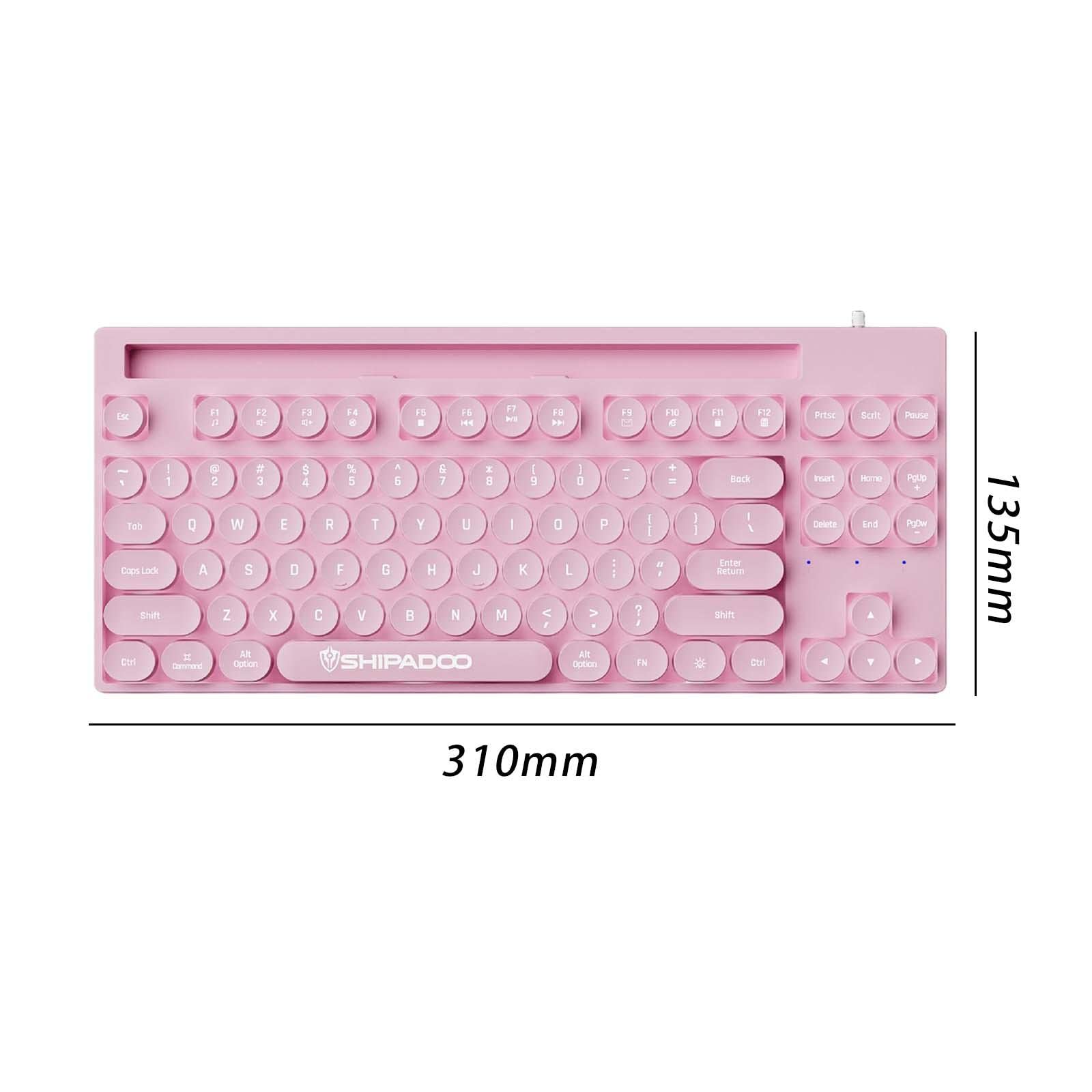 balikha Durable Gaming Keyboard Clear Characters with A Storage Slot for Office Worker PC, Pink