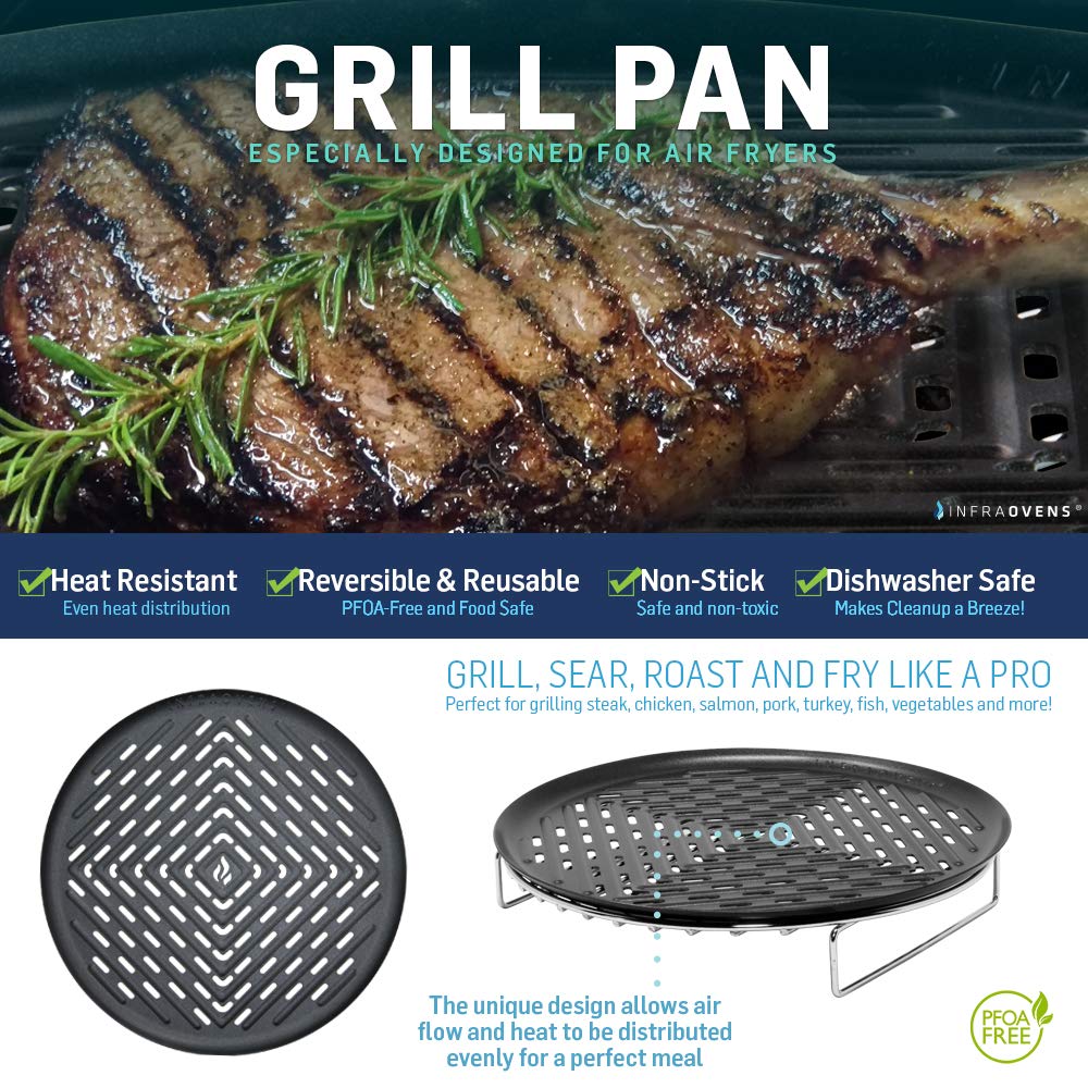 Air fryer 8 inch Grilling Rack Set Compatible with Costway, Cozyna, Chefman, Della, Farberware, GoWise, Maxi-Matic Elite Platinum, Posame, Power Airfryer Oven +More | Steak Doneness Guide Magnet
