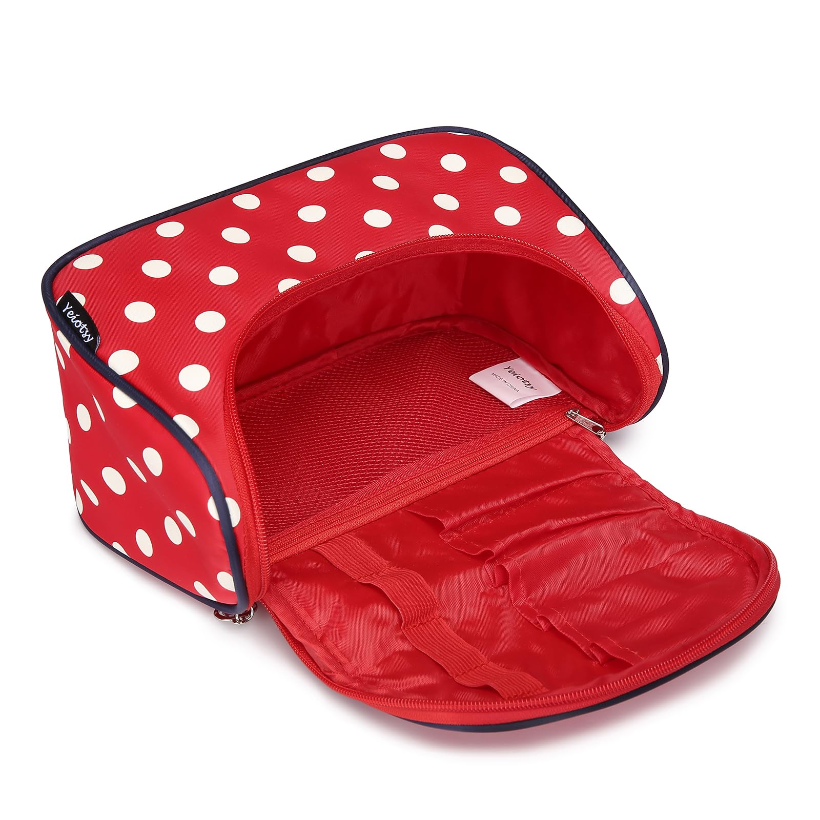 Yeiotsy Travel Makeup Bag Cute, Stylish Polka Dots Cosmetic Bag for Women Hanging Toiletry Bag Organizer (Classic Red)
