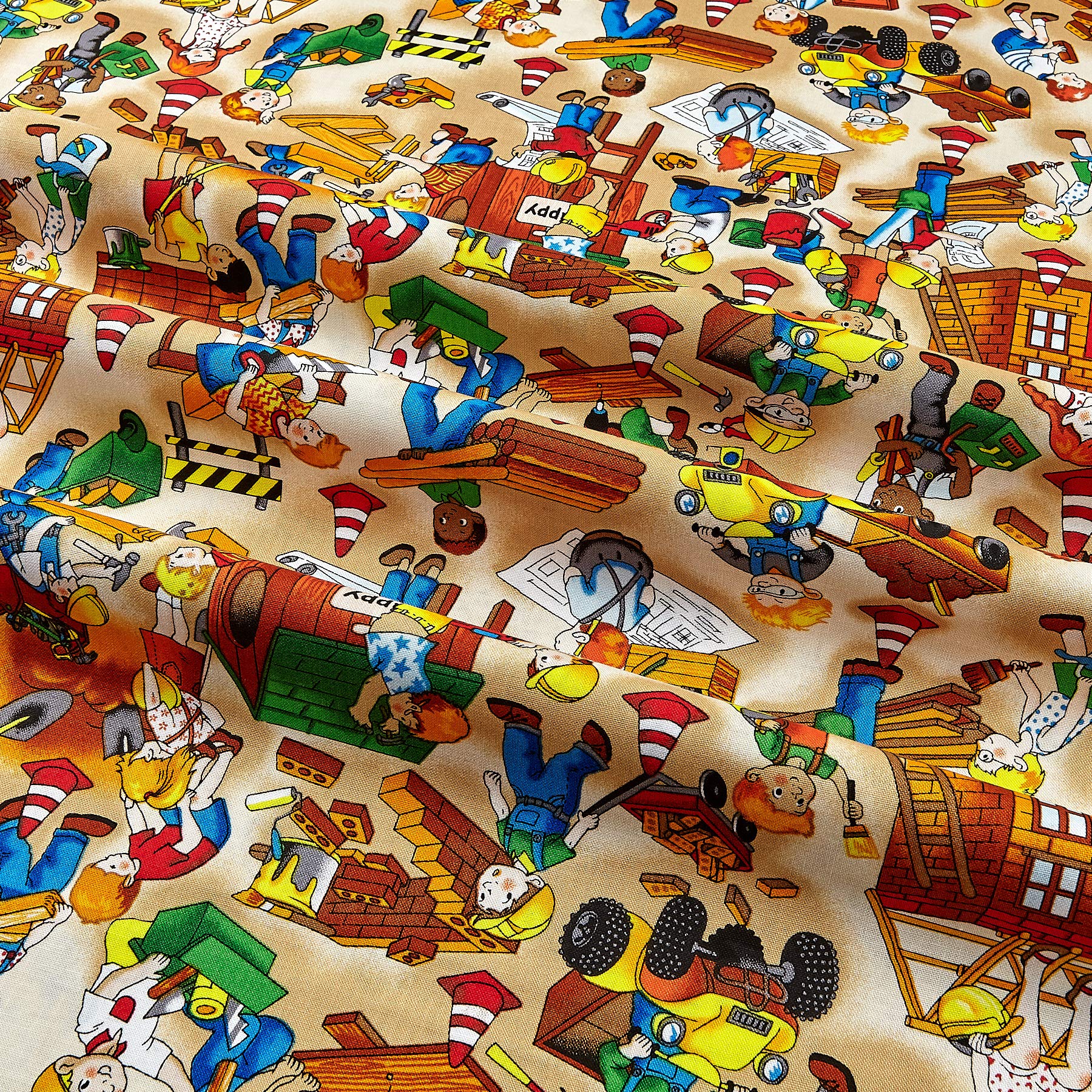 Building 101 Tiny Builders Ecru, Quilting Fabric by the Yard