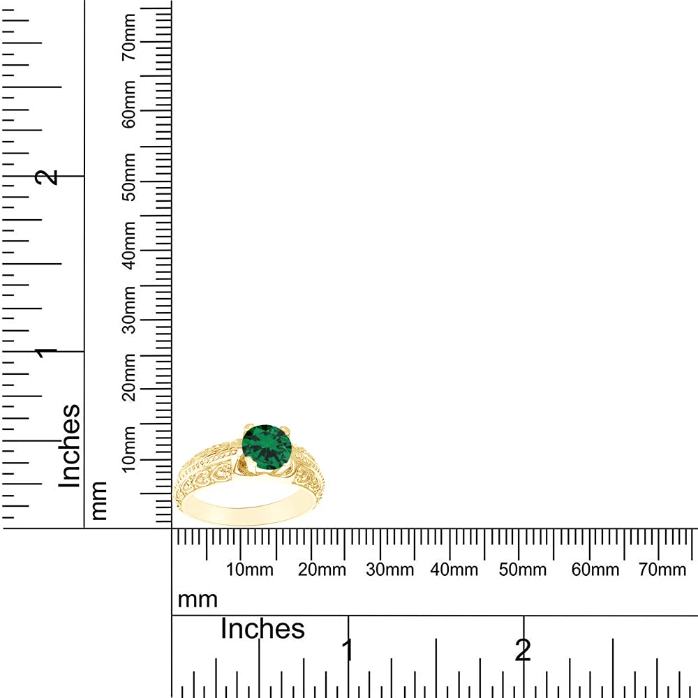 AFFY Round Shape Simulated Emerald In 14K Yellow Gold Over 925 Sterling Silver Ring Size 11.5