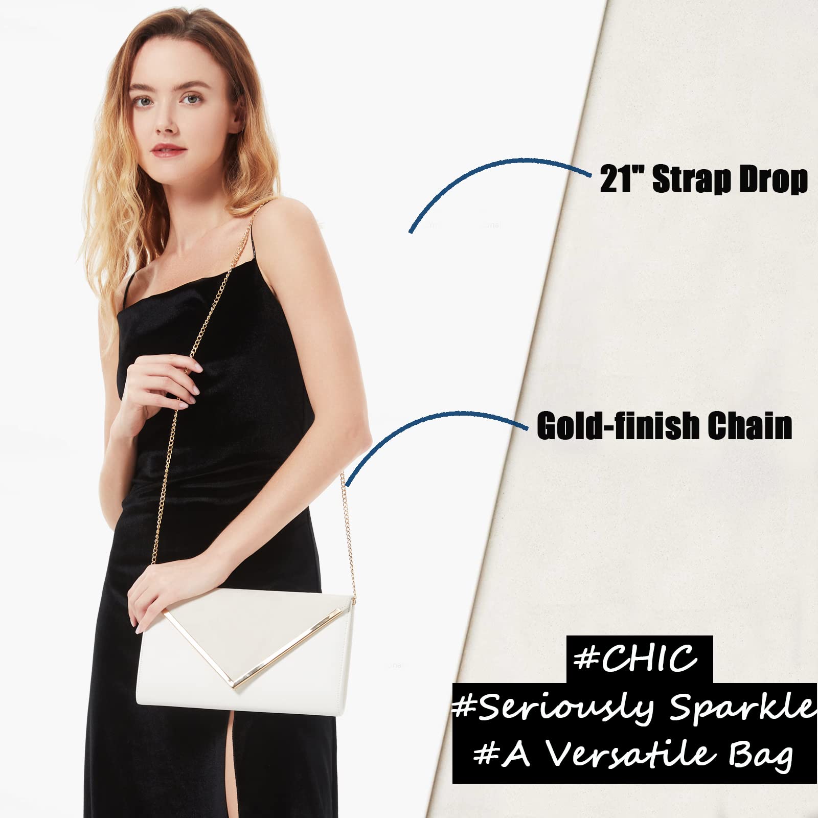 AHIBGRN Evening Bag Vegan Leather, Clutch Purses for Women Wedding, Classy Women's Evening Handbags, Shoulder Bag, Envelope Clutch White