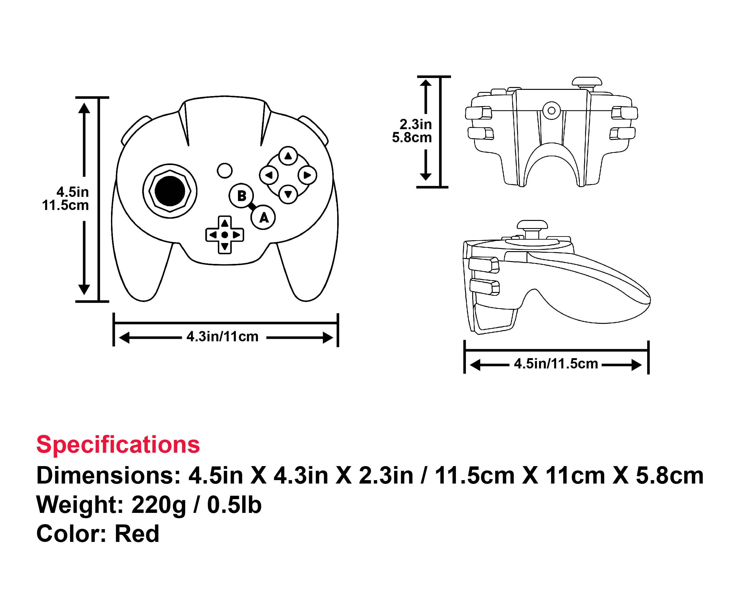 Intec Gaming Warrior 64 Wired Controller for Original Nintendo 64 N64 Console (Red)