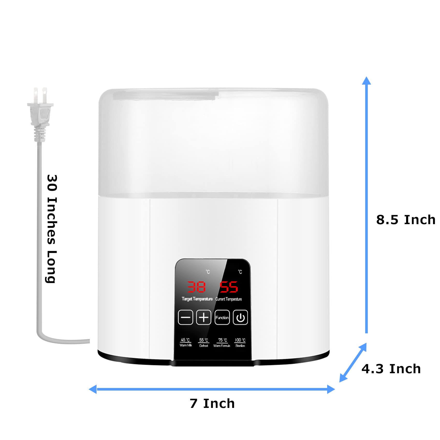 Baby Bottle Warmer, 4-in-1 Food Heater with Automatic Shut-Off / 2 Bottle Capacity BPA Free Milk Warmer with LCD Display for Breastmilk and Formula