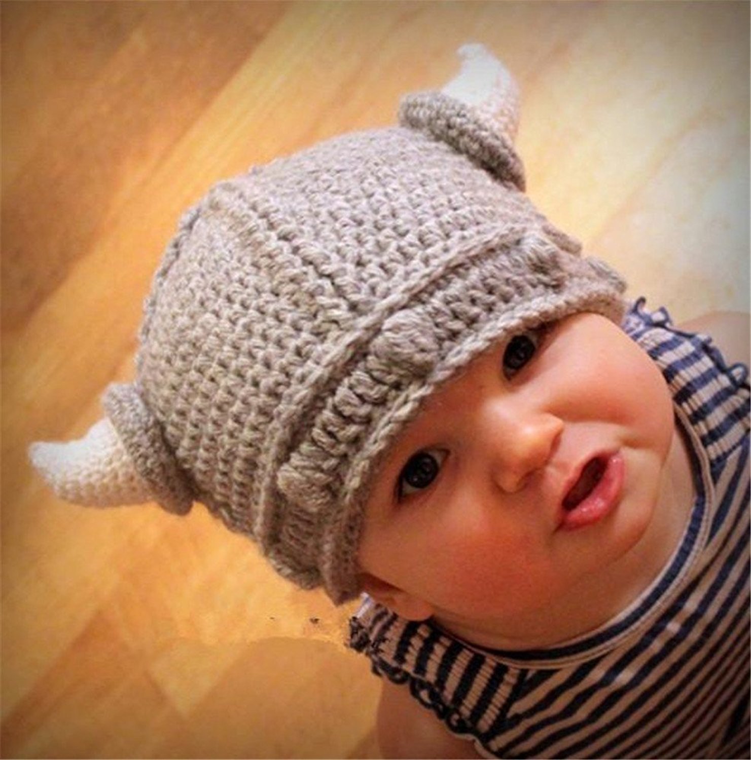 Ypser Cute Bull Horn Beanie Cap Handmade Knitted Crochet Viking Beanie