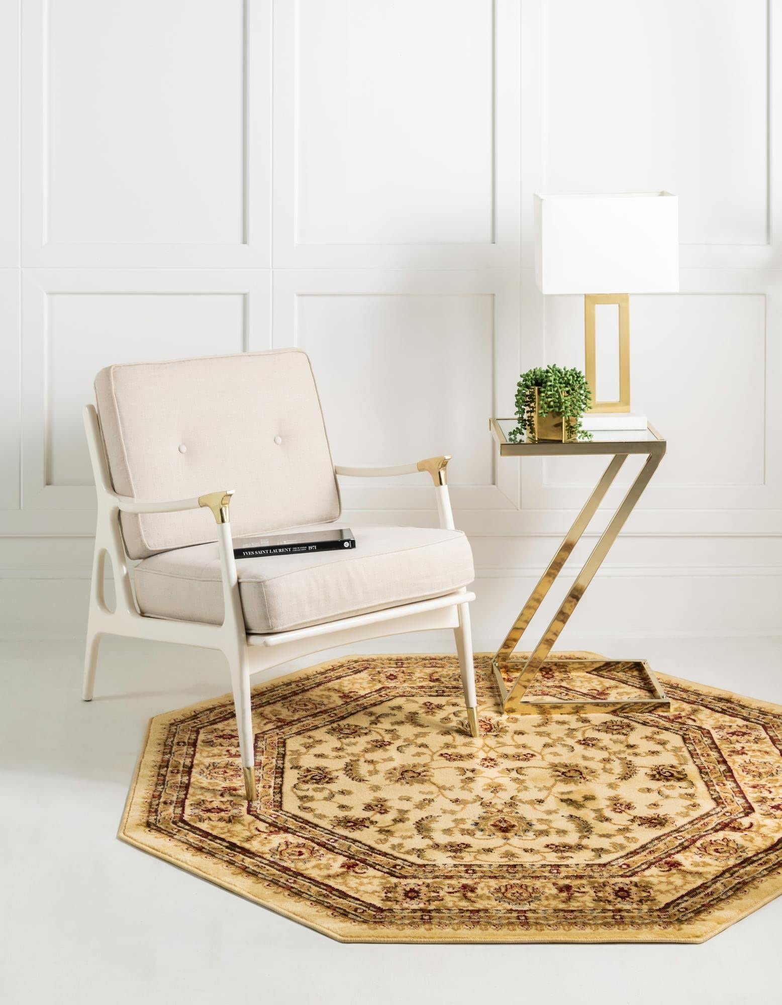 Rugs.com Aditi Collection Rug β 5' 3 Octagon Cream Low Rug Perfect for Living Rooms, Kitchens, Entryways