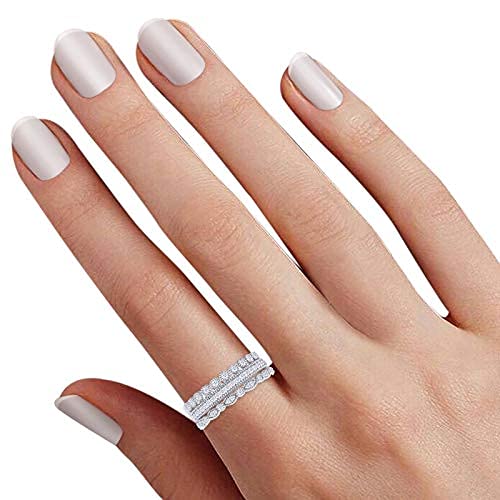 AFFY Womens Anniversary Eternity Bands 3 Stackable Rings Cubic Zirconia Engagement Bridal Milgrain Marquise Infinity Ring 14K White Gold Plated 925 Sterling Silver Ring Sets Size-8.5