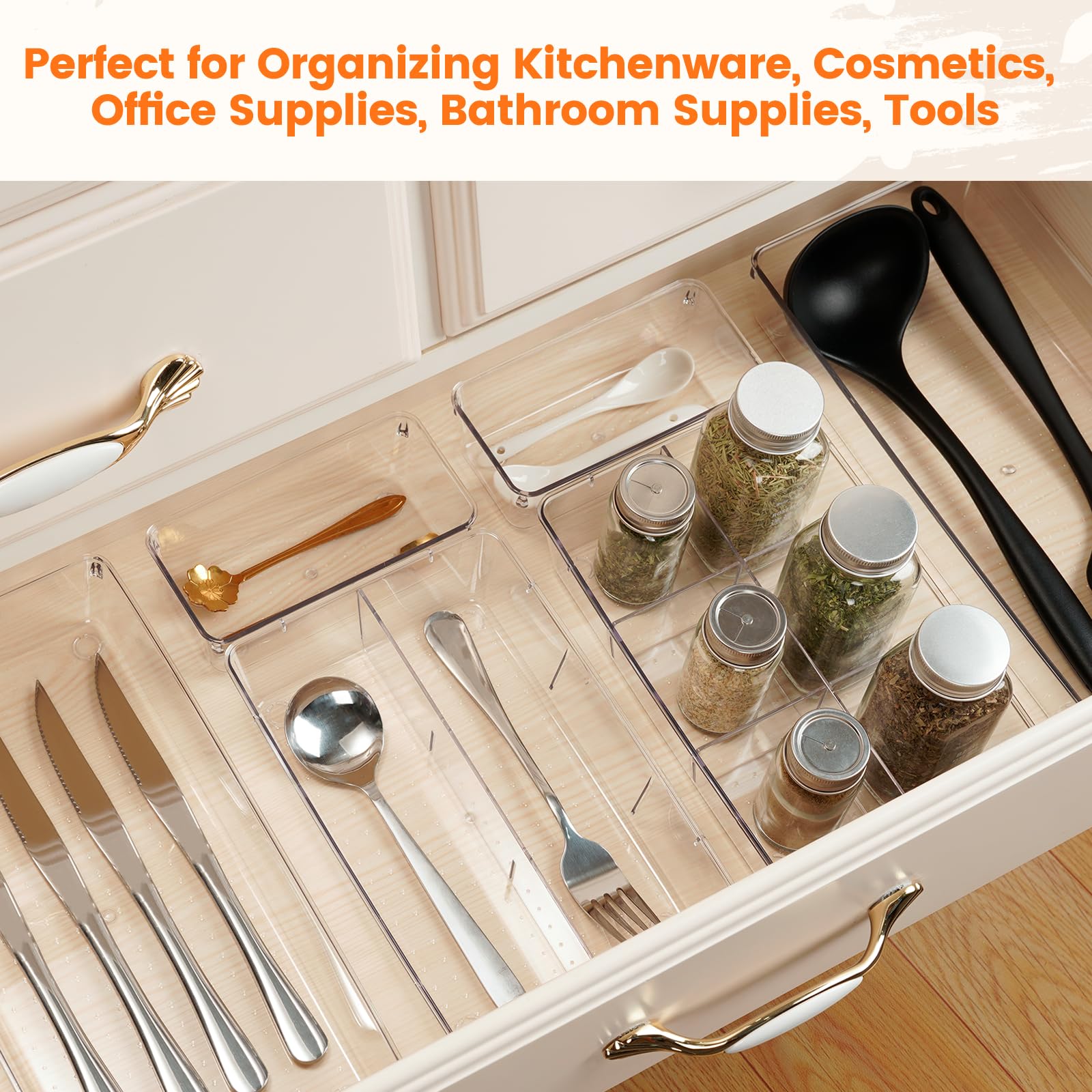 Criusia 9 Pack Drawer Organizer, 3 Sizes Clear Plastic Drawer Organization Storage Bins, Non-Slip Drawer Dividers for Makeup, Jewelry, Snacks, Office, Bedroom, Kitchen, Bathroom