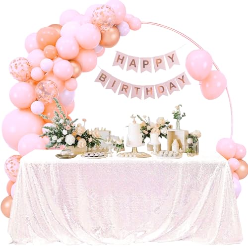 FYLEDAEE Iridescent White Sequin Tablecloth Rectangular 50X80 inch Spark Glitter Shimmer Tablec Cover for Wedding Baby Shower Birthday Dinners Dessert Flower Candy Cake Party Decoration