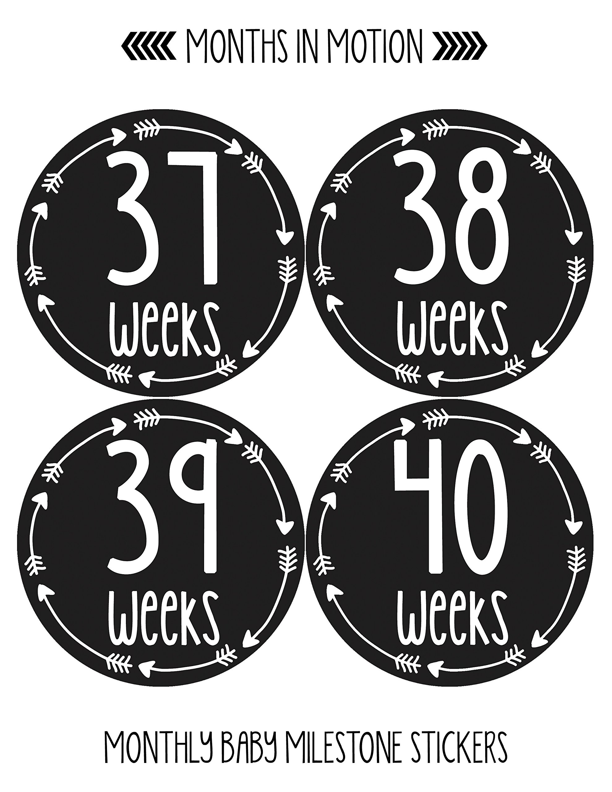 Months in Motion Pregnancy Weekly Belly Growth Stickers - Baby Bump Belly Stickers - Maternity Week Sticker - Pregnant Expecting Photo Prop Keepsake - Expectant Mom Gift - Arrows