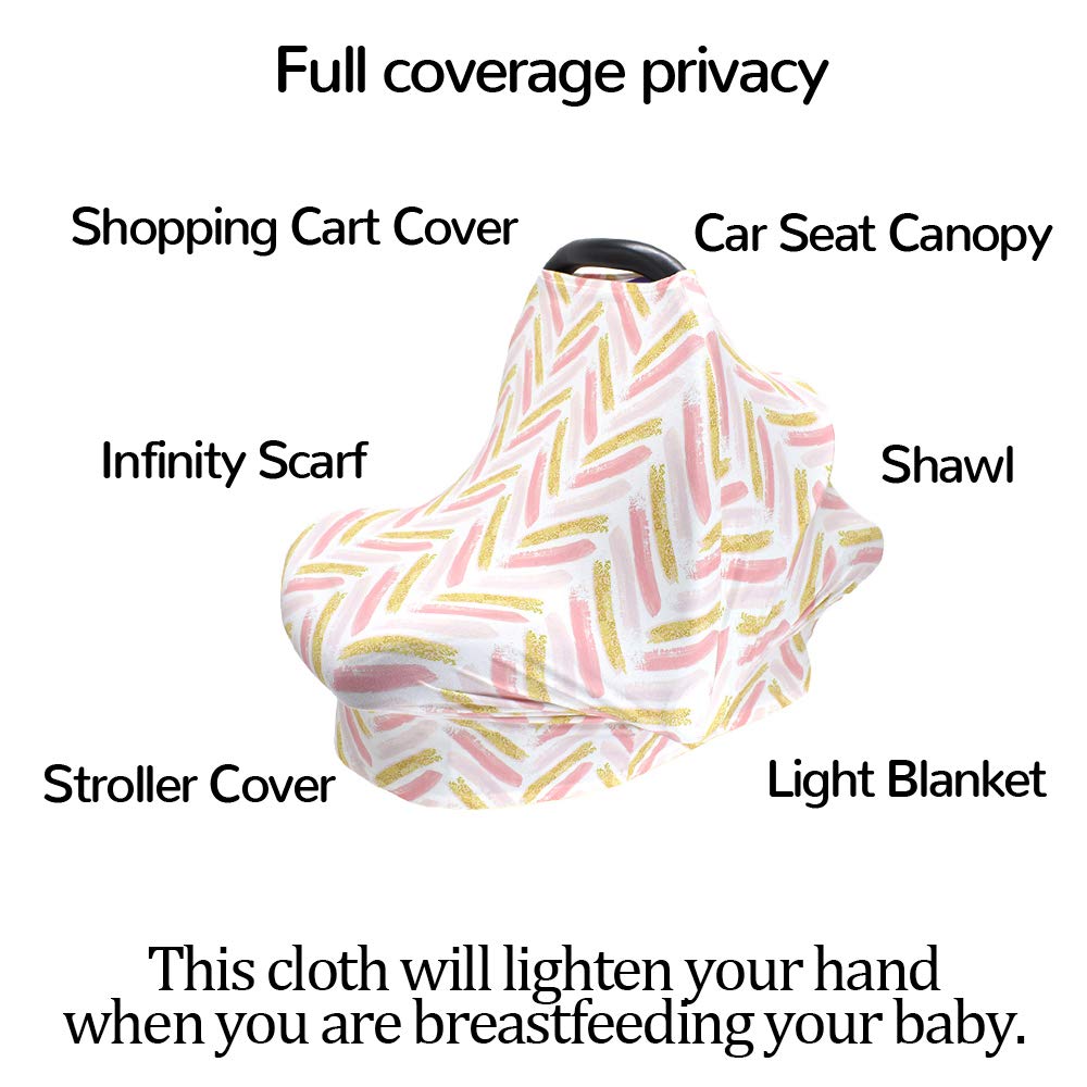 Baby Car Seat Cover & Nursing Pillow Cover, Multiuse Nursing Breastfeeding Covers for Baby Girl, Pink Stripes