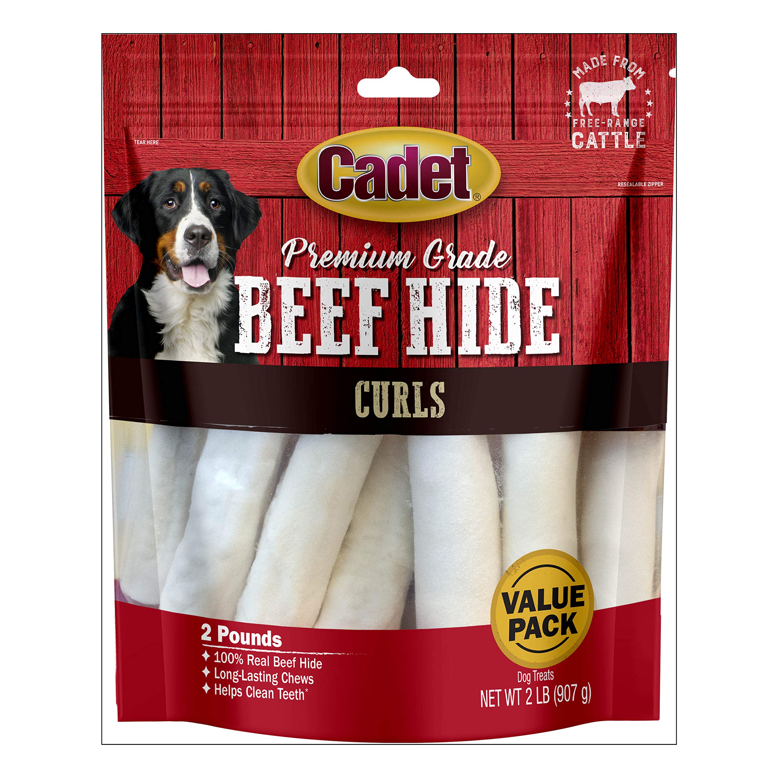 Cadet Premium Grade Beef Hide for Dogs, Long Lasting Rawhide Chips, Single Ingedient Dog Chews, Beef Hide Flavor (2 Pound)