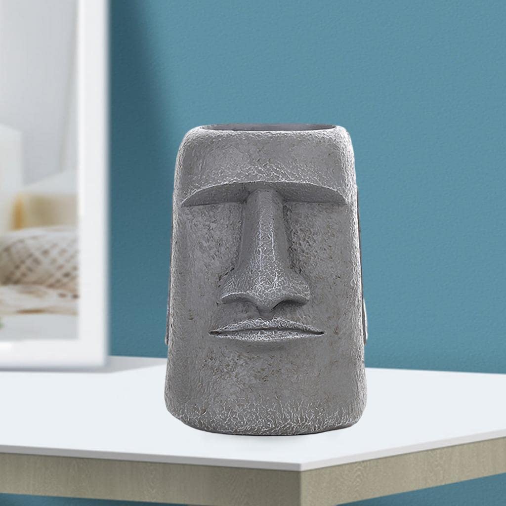 Fenteer 1PC Resin Easter Island Statue Decor Massive Megalith Retro Style Antique Roman Portrait Moai Head Sculpture for Home Office Bedroom Desktop Ornament - Gray H