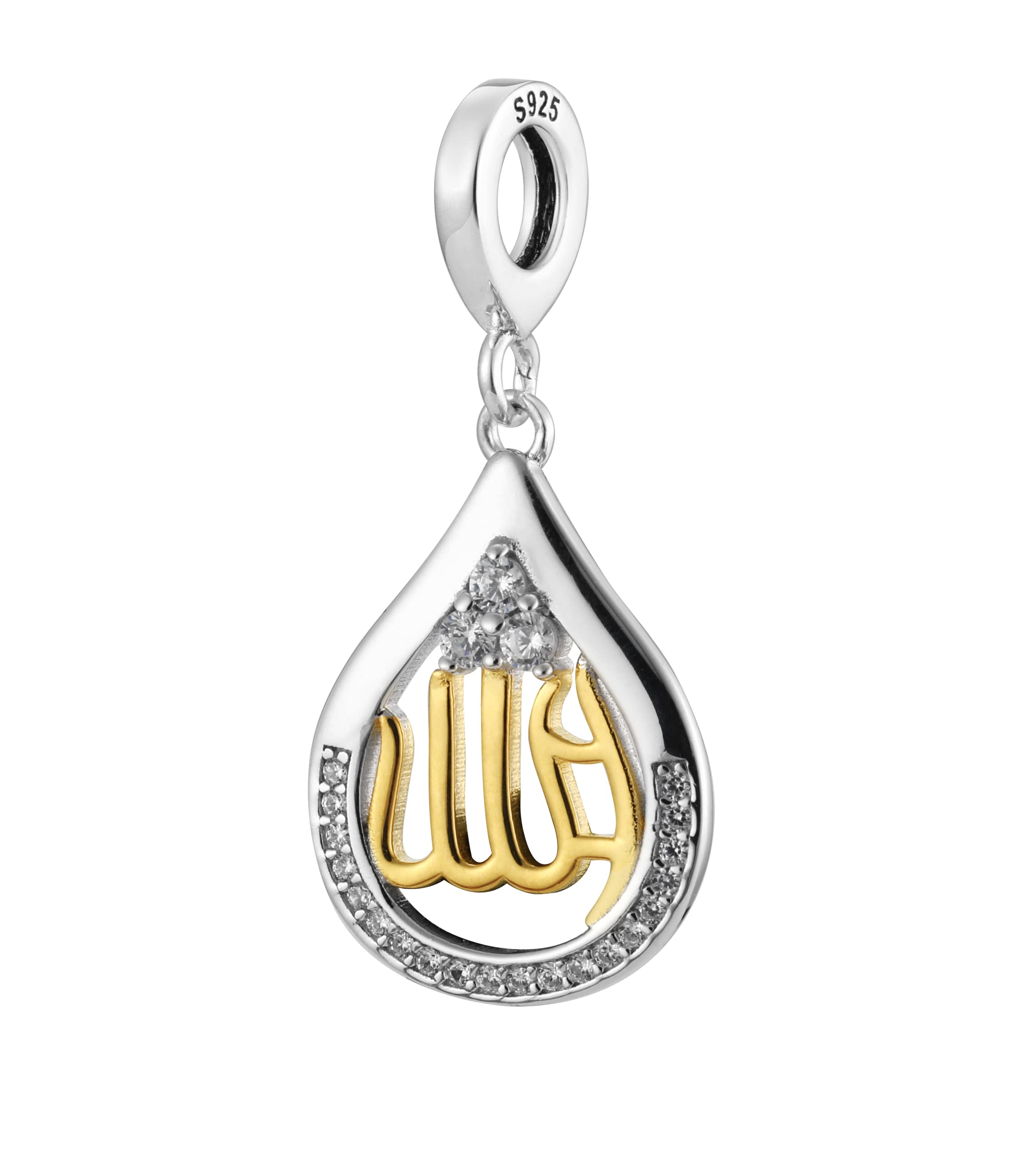 ALLAH Teardrop Islamic Calligraphy Muslim 925 Sterling Silver Charm Bead For Pandora & Similar Charm Bracelets or Necklaces