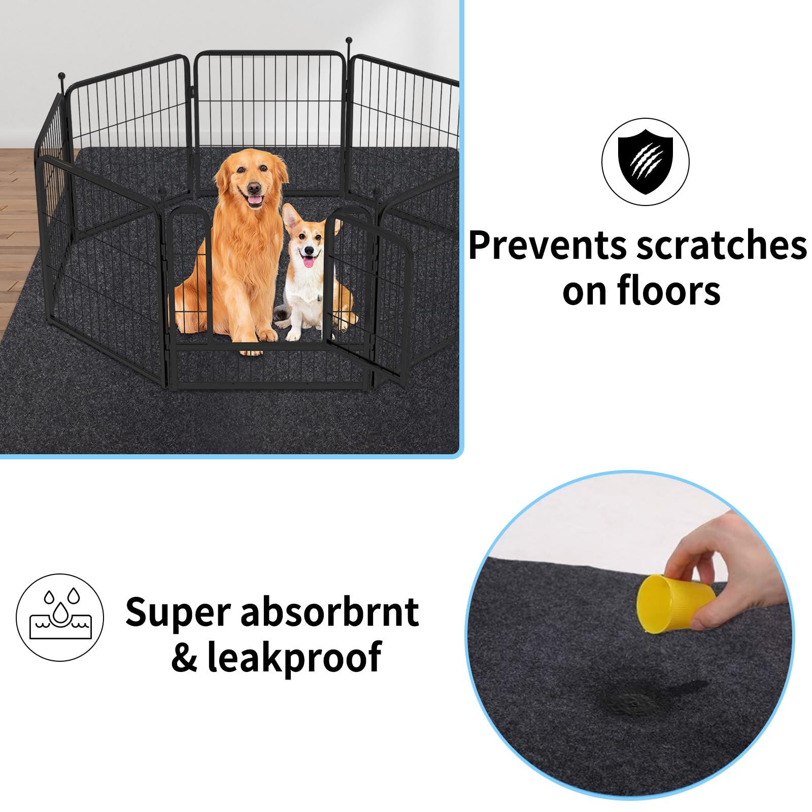 Dog Playpen Mat Pads, Puppy Pads for Dogs Training, Whelping, Housebreaking, Incontinence, Kennel, Reusable, Absorbent, Waterproof, Non-Slip, Washable (34" x 52")