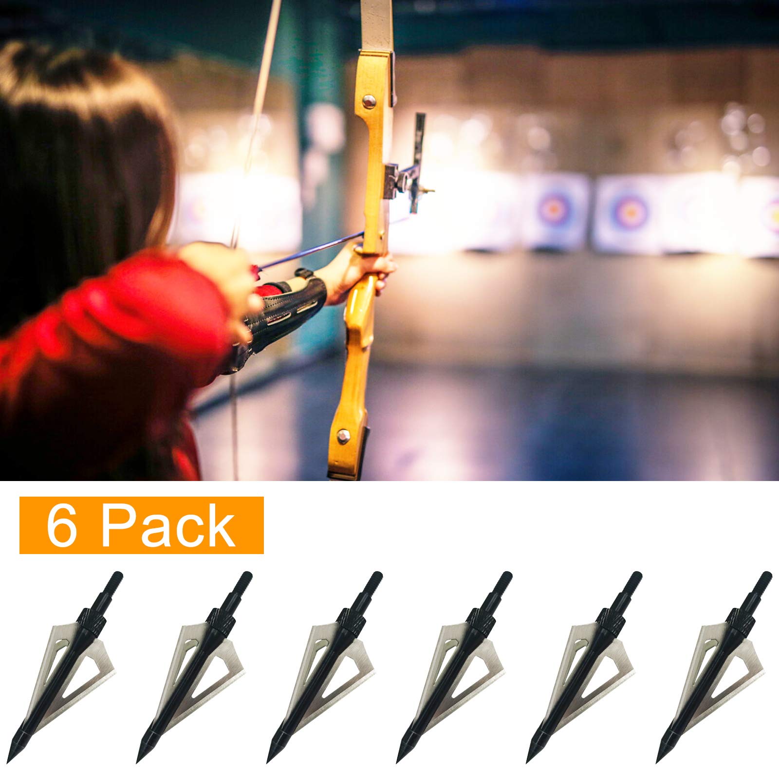 Archery Broadheads Hunting 3 Blade Archery Arrowhead 100 Gerling Threaded Spiral Head 6PCS (Black)