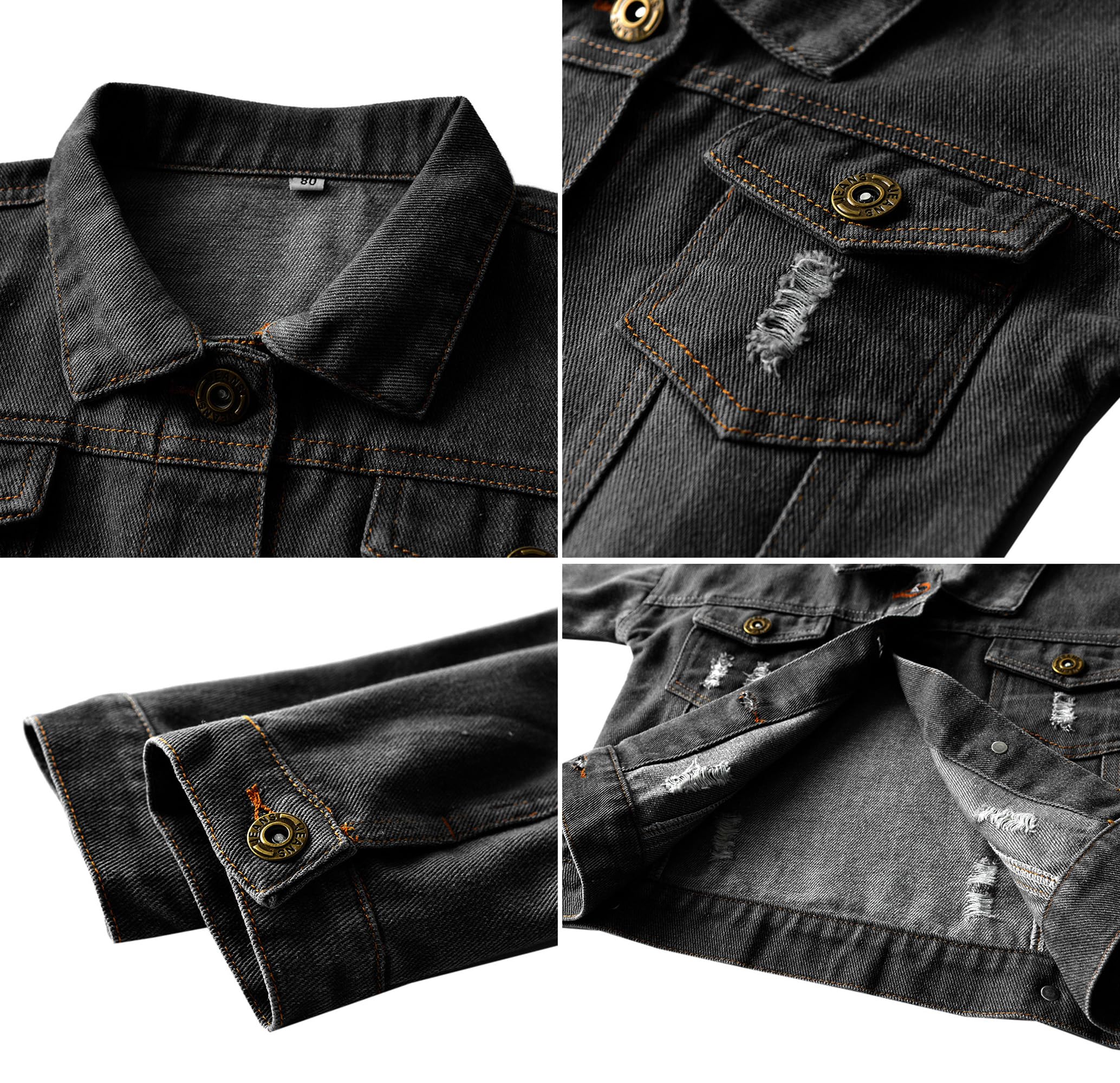 Cromoncent Boys Girls Child Casual Denim Jacket Kids Toddler Button Down Coat,Denim Black 5-6Y