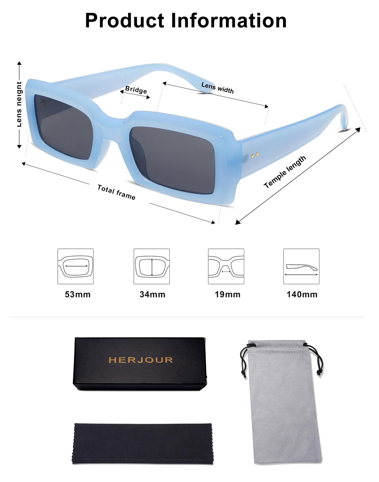 Allarallvr Trendy Rectangle Sunglasses for Women Men Vintage 90's Square Shades Thick Frame Nude Sunnies Sunglasses AR82002, Blue