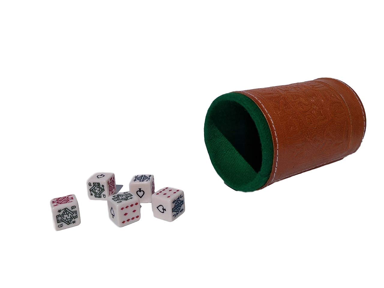 Cup Poker dice Game Set with Cup Leather Lined (cubilete)…Honey
