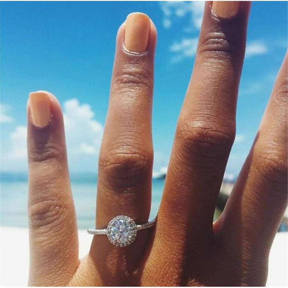 Ai.Moichien Cubic Zirconia Round Cut Ring 925 Sterling Silver Women Engagement Wedding Eternity Simulated Diamond Jewelry
