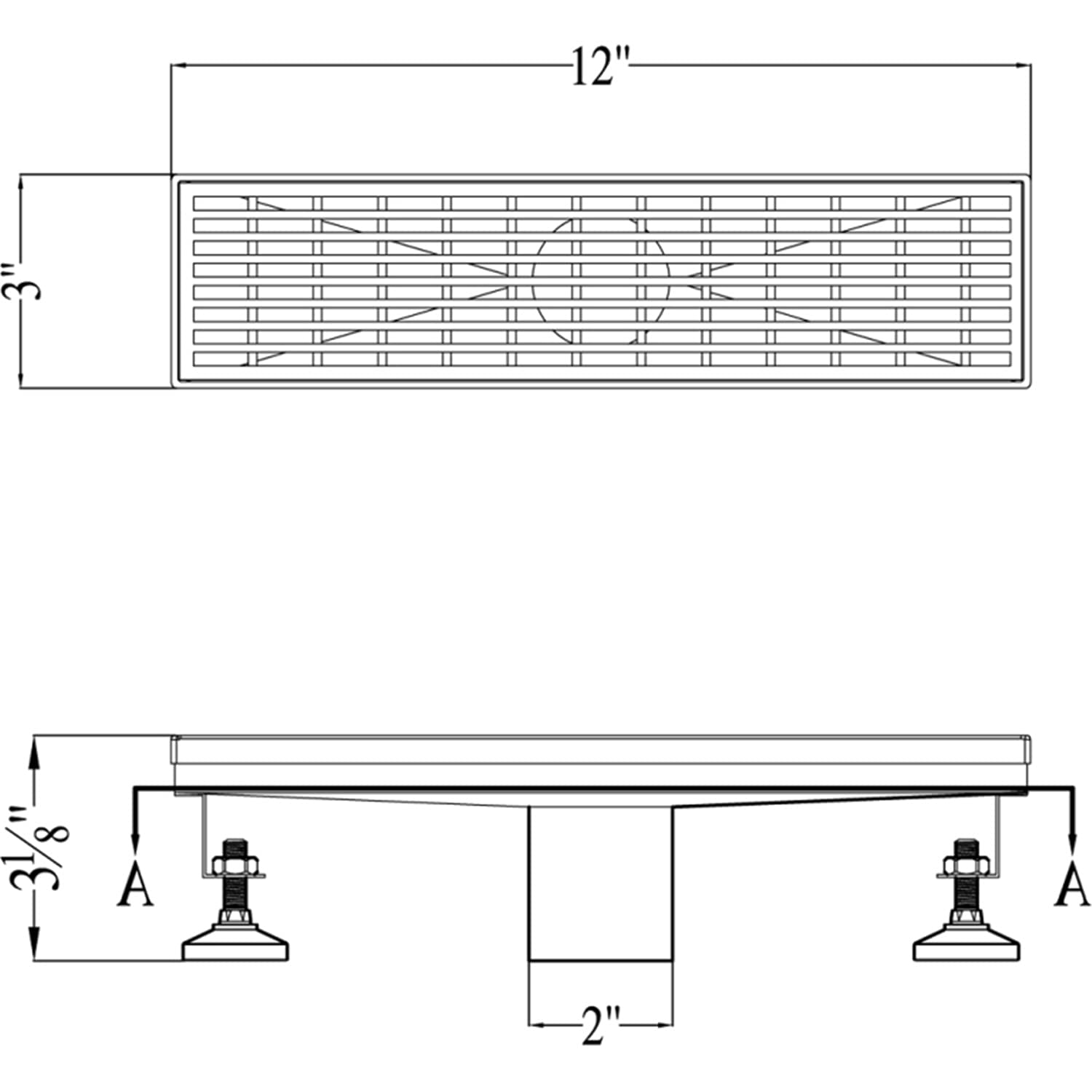 Dawn LWN120304 Wheaton River Series Linear Shower Drain, 12-Inch