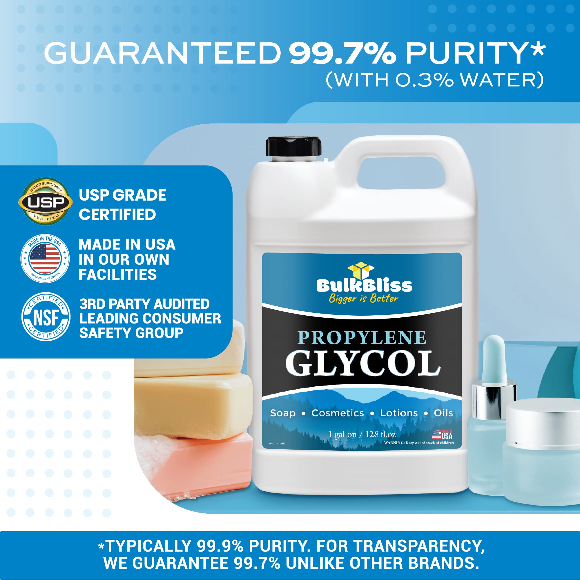 Bulk Bliss Propylene Glycol Food Grade Quart - USP Grade for Skin, Cosmetics, Humidors, Snow Globes (32 oz)
