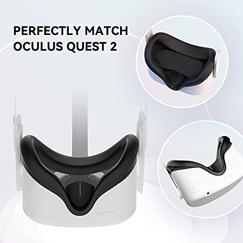 CNBEYOUNG VR Face Cover and Lens Cover Compatible with Quest 2, Sweatproof Silicone Face Pad Mask & Face Cushion for Quest 2 VR Headset, Washable Lightproof Anti-Leakage (Black)