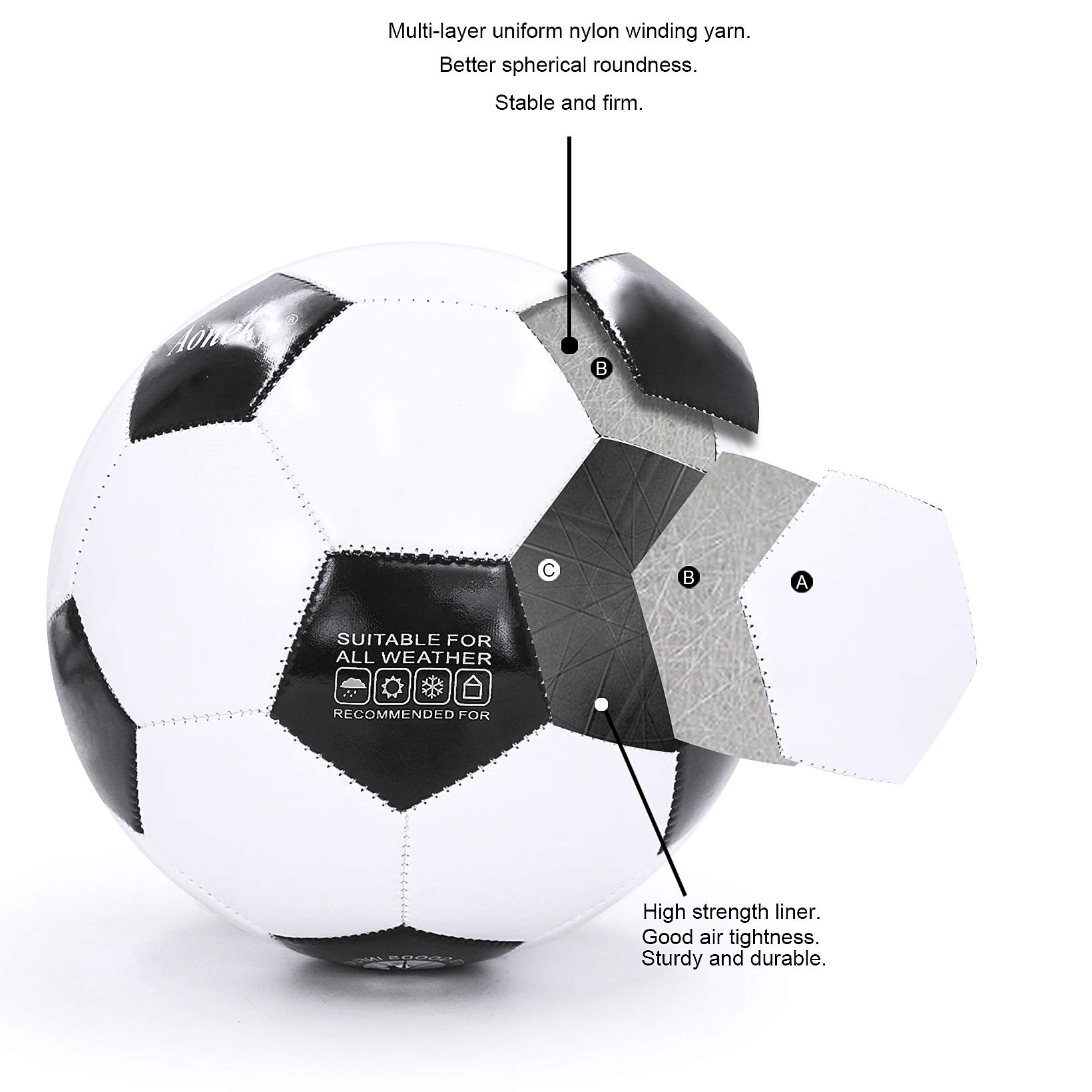 Aoneky Size 5 Traditional Soccer Ball - Ball Ships Deflated - Pump not included
