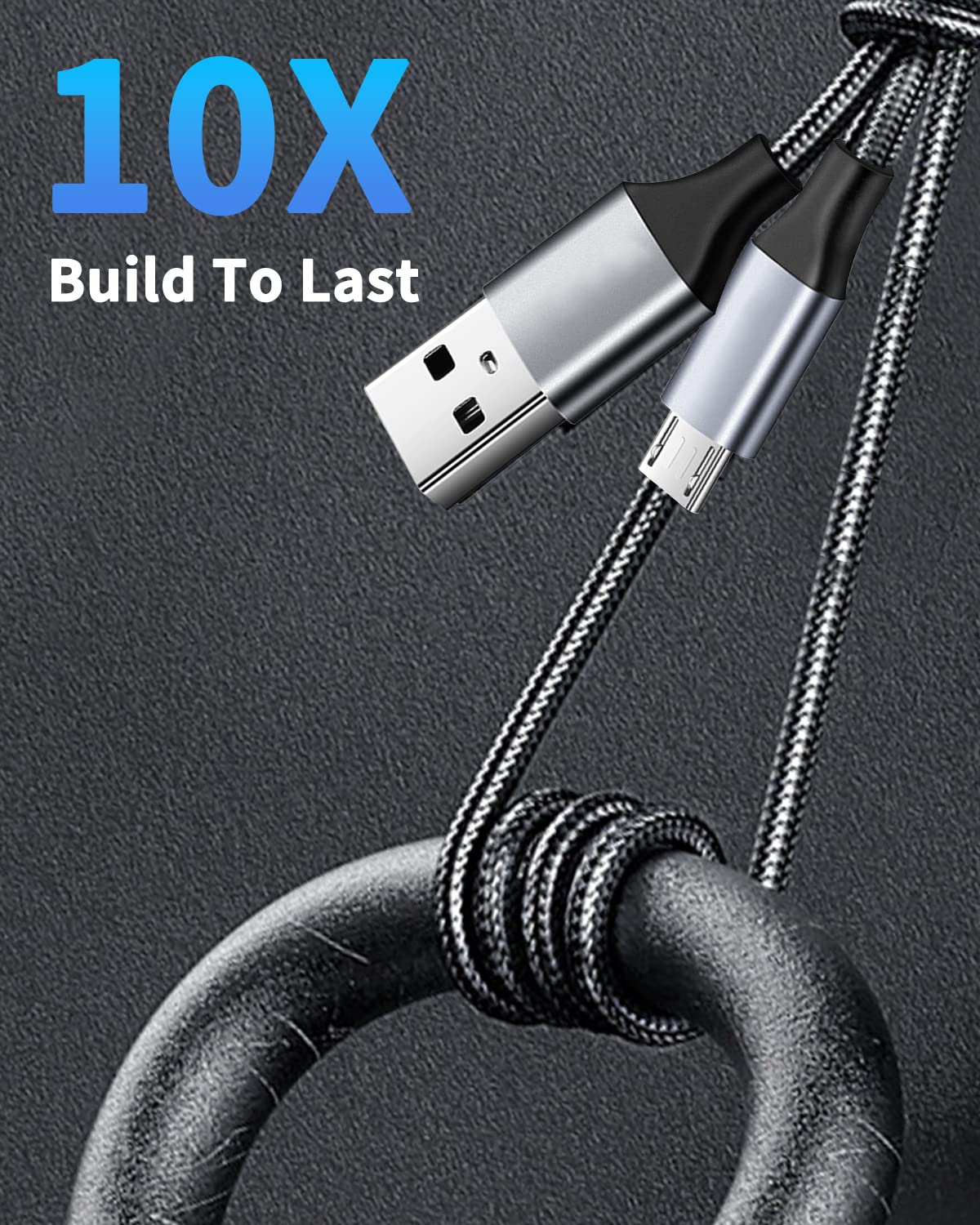 EWUONU Micro USB Cable, 2Pack 10FT Android Charger Cord Nylon Braided Sync and Fast Charging Cable for Samsung Galaxy S7 Edge S6 S5 S2 J7 J7V J5 J3 J3V,LG K40 K20,Moto E4 E5 E6,Tablet,PS4,Xbox one