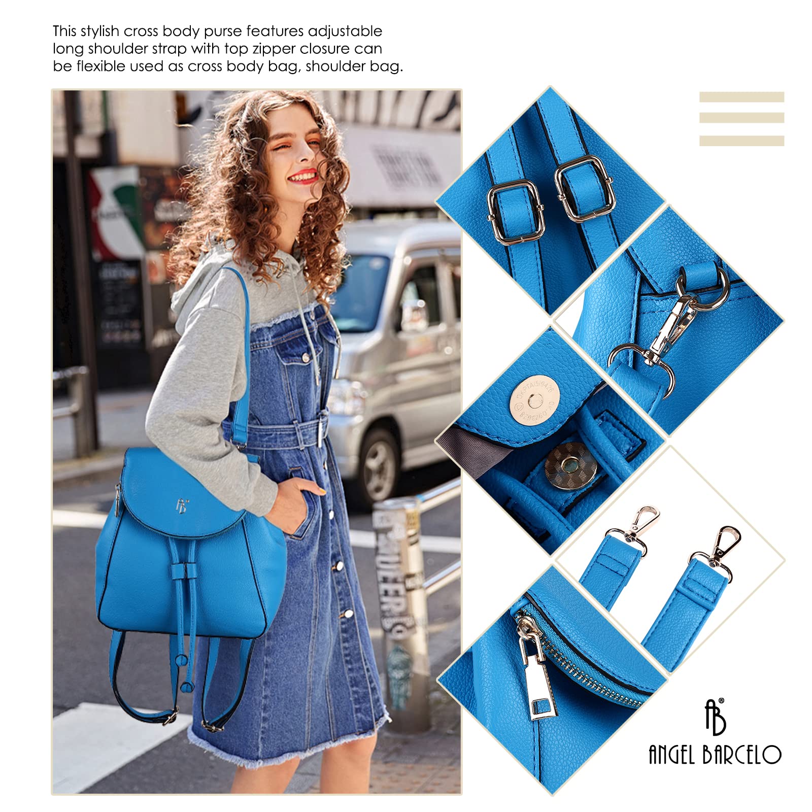 Angel Barcelo Backpack Purse for Women Fashion Backpack Purses PU Leather Daypacks Shoulder Bag Satchel Purse Blue