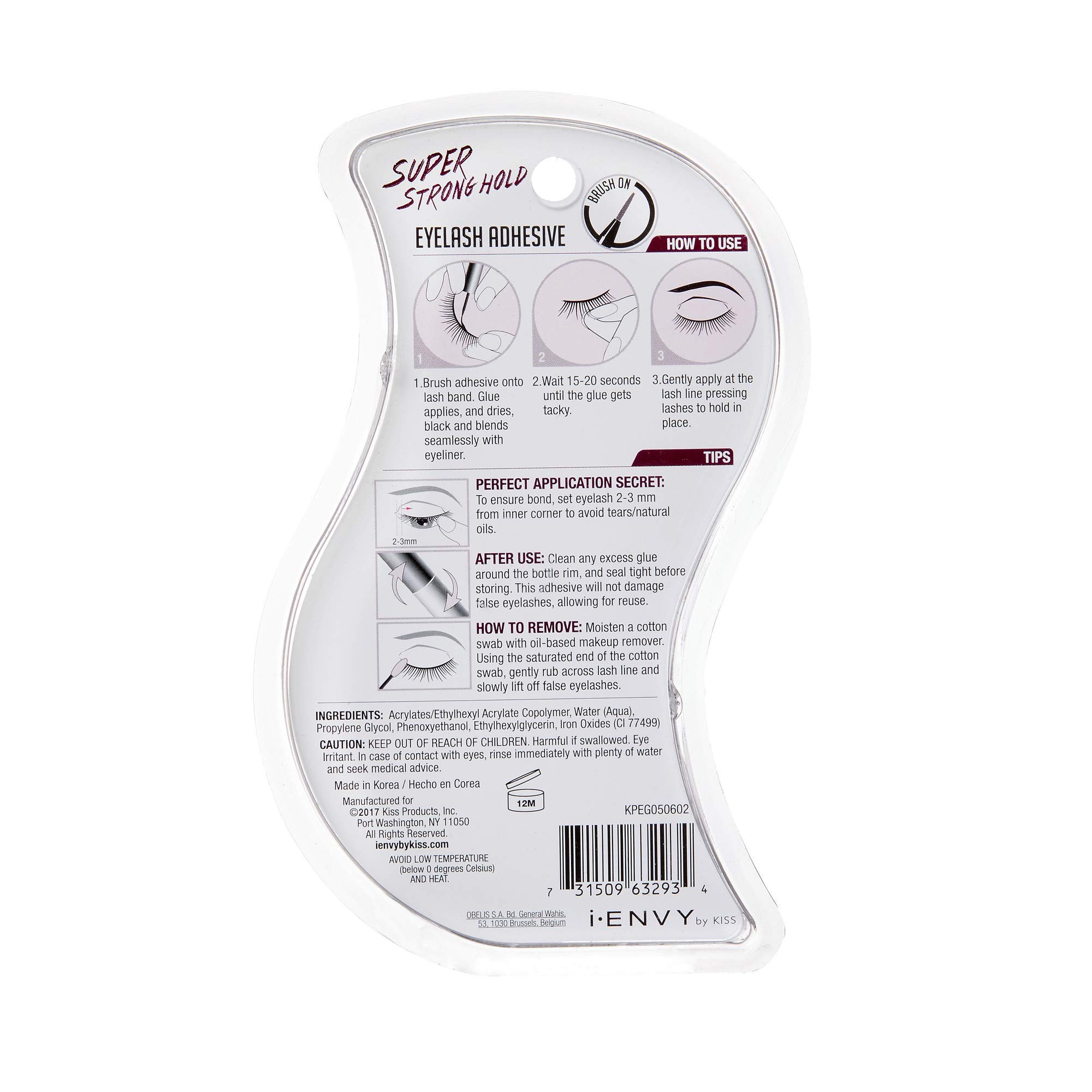 i-Envy by KISS Super Strong Hold Eyelash Adhesive Black KPEG05 Brush On Latex Free 0.18oz