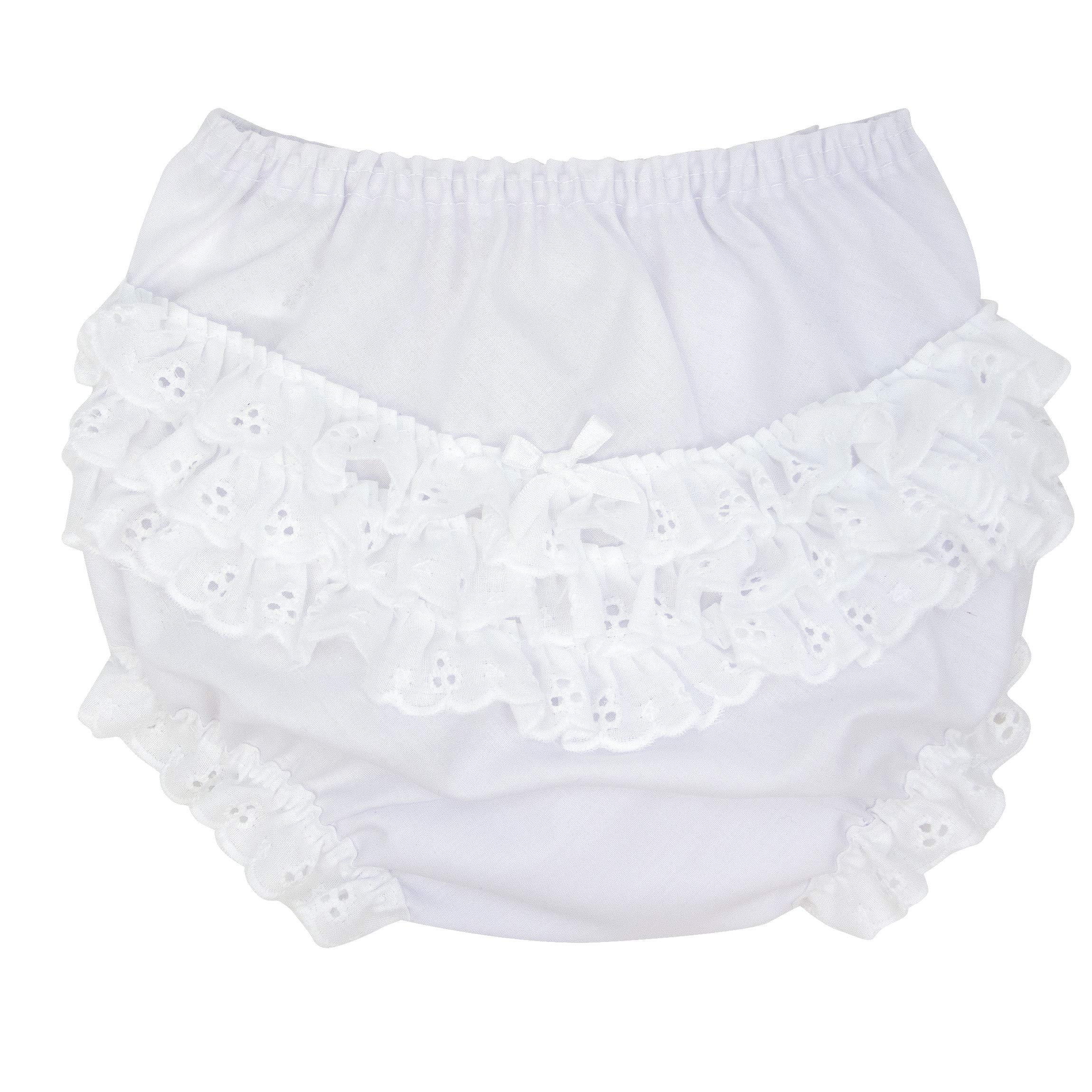 I.C. Collections Baby Girls White Batiste Rumba White Diaper Cover Baby Girl Bloomers- Ruffle Butts baby Bloomers - Toddler Bloomers for Under Dress- Baby Bloomers,Size S