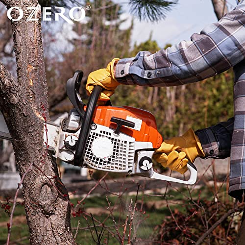 OZERO Leather Work Gloves Flex Grip Stretchable Tough Cowhide Work Gloves 1 Pair (Gold, Medium)