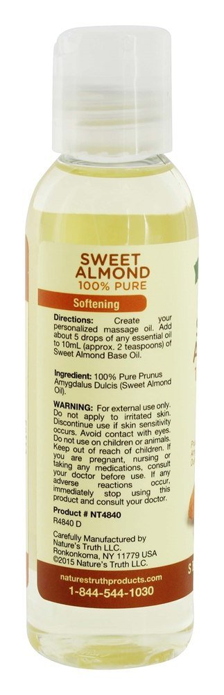 Nature's Truth Aromatherapy Pure Unscented Base Oil, Sweet Almond, 4 Fl Oz