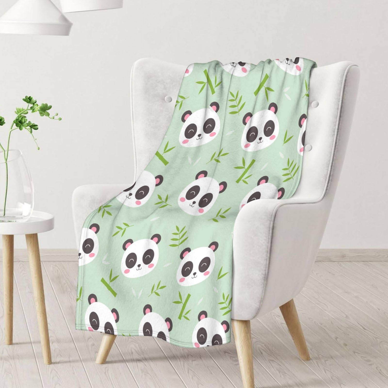 Panda Blanket Gifts - 40x50 Inches Cute Throw Blanket for Kids, Girls & Boys - Green Soft Fuzzy Blankets for Couch, Sofa & Bed