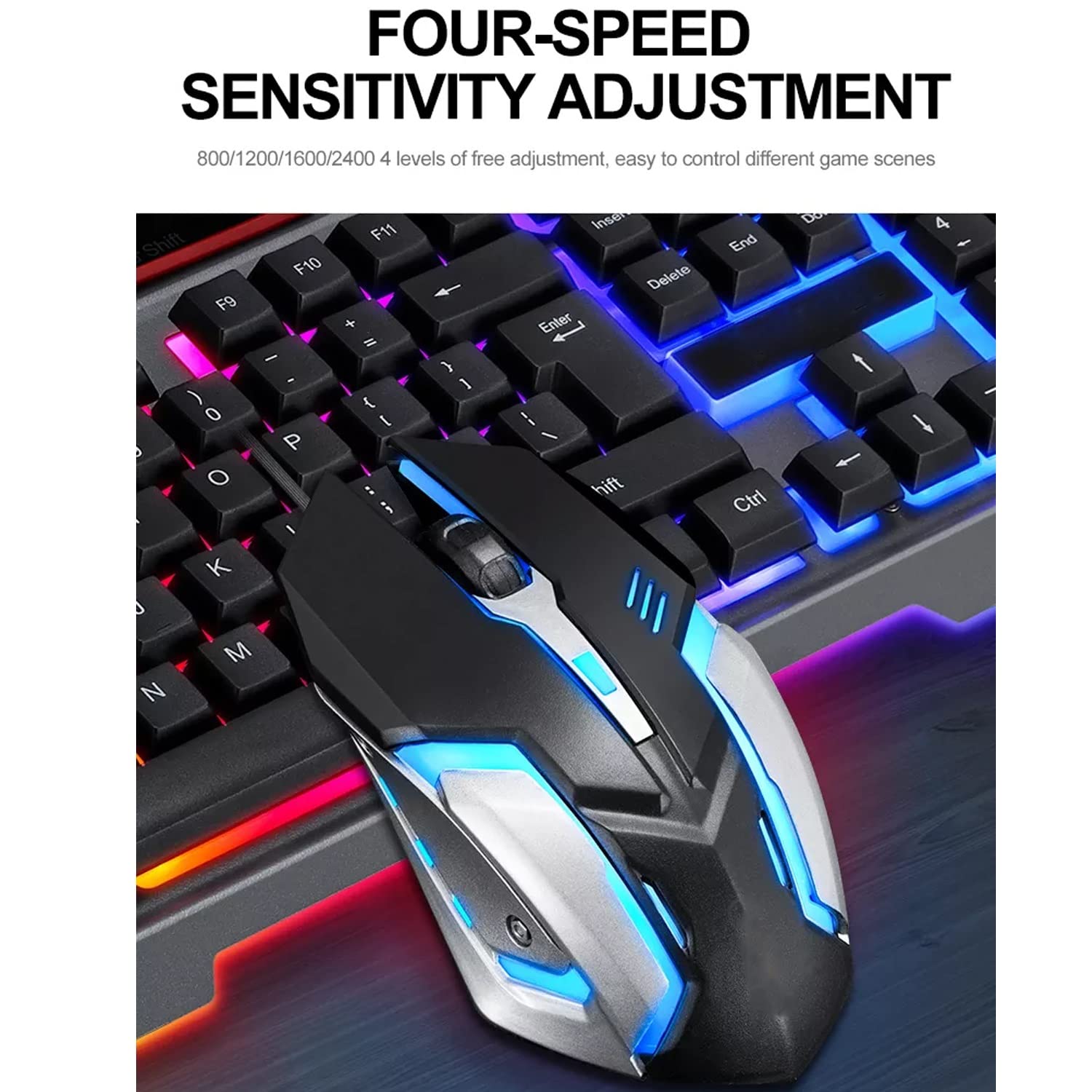 EXHNLE Gaming Keyboard and Mouse Combo, LED Rainbow Backlit Keyboard with 104 Key Computer PC Gaming Keyboard for PC/Laptop