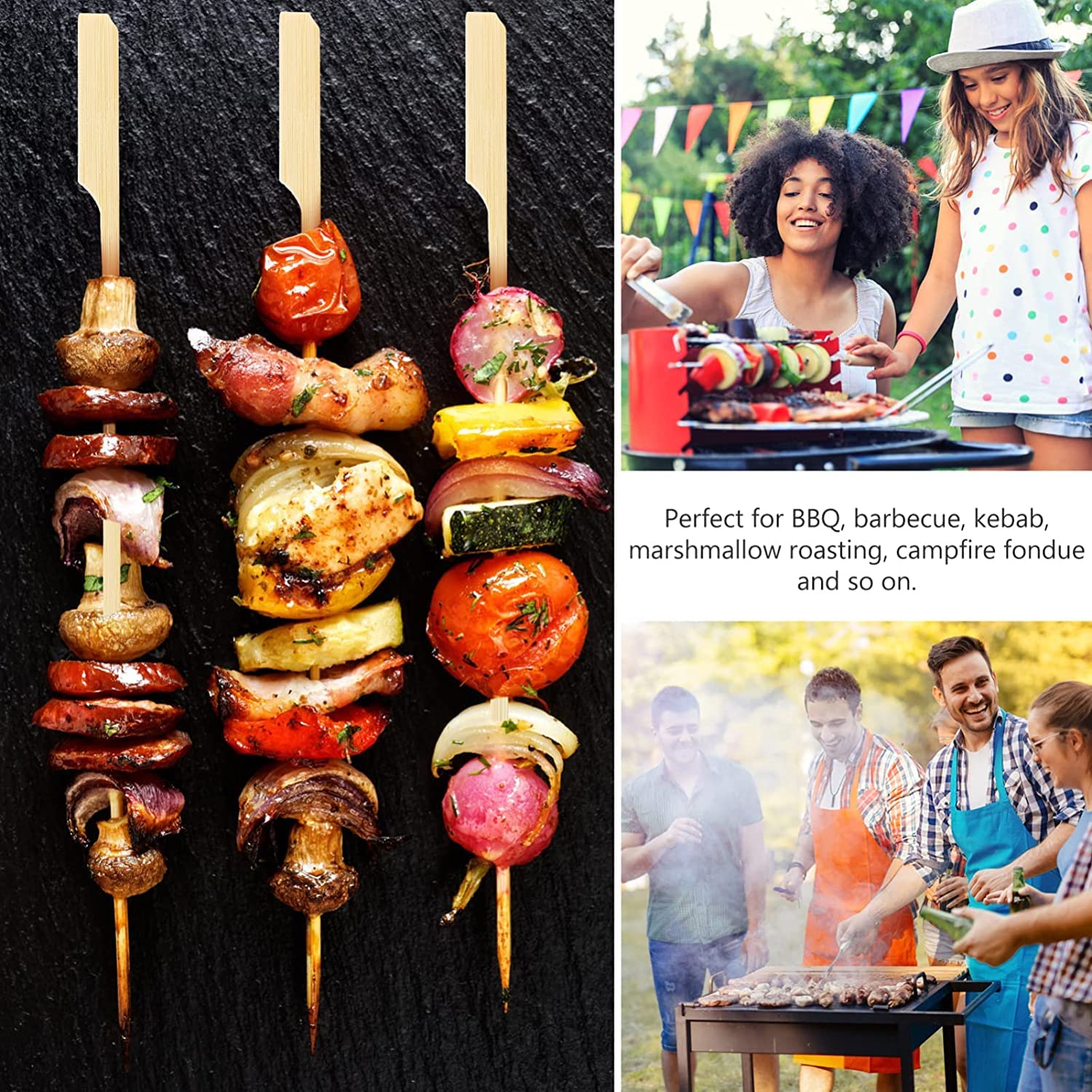 Bamboo Skewers 8 Inch, 200 PCS Cocktail Skewers, Wooden Skewers for Appetizers,BBQ,Fruit Kabobs,Sandwich,Drink.