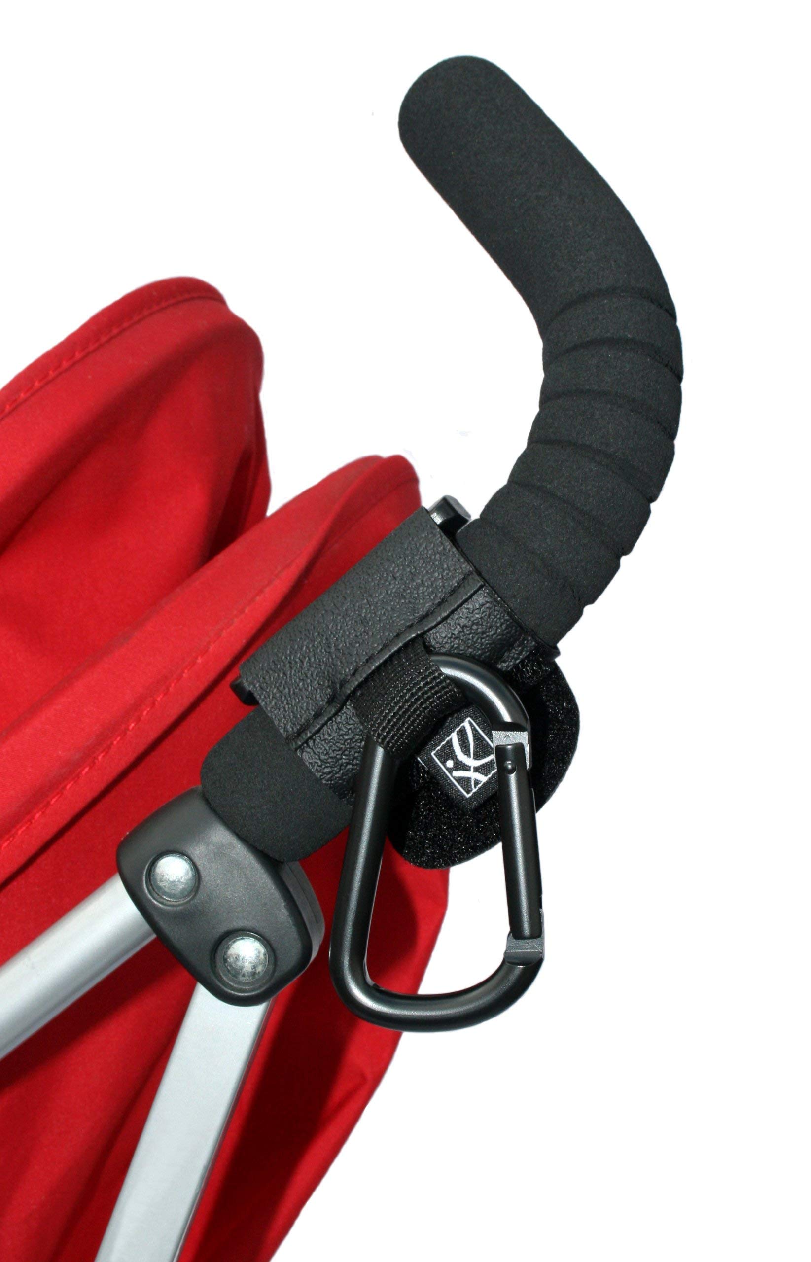 J.L. Childress Clip 'N Carry Stroller Hooks - Universal Stroller Clips with Non-Slip Straps - Durable Carabiners to Hold Watter Bottles & Bags - 2 Pack - Perfect for Uppababy & more - Black